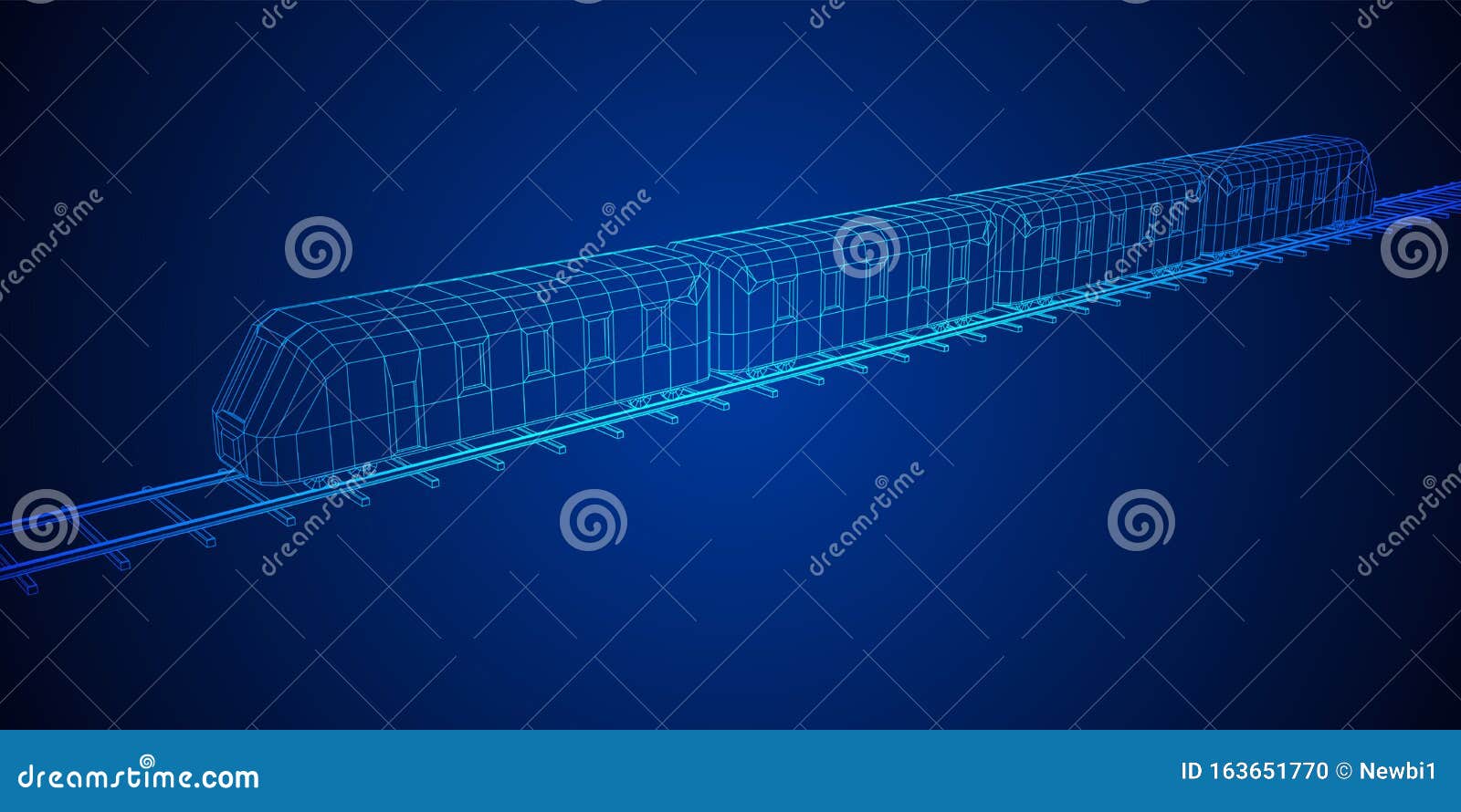 High Speed Train in Motion. Vector Rendering of 3d. Wire-frame Style ...