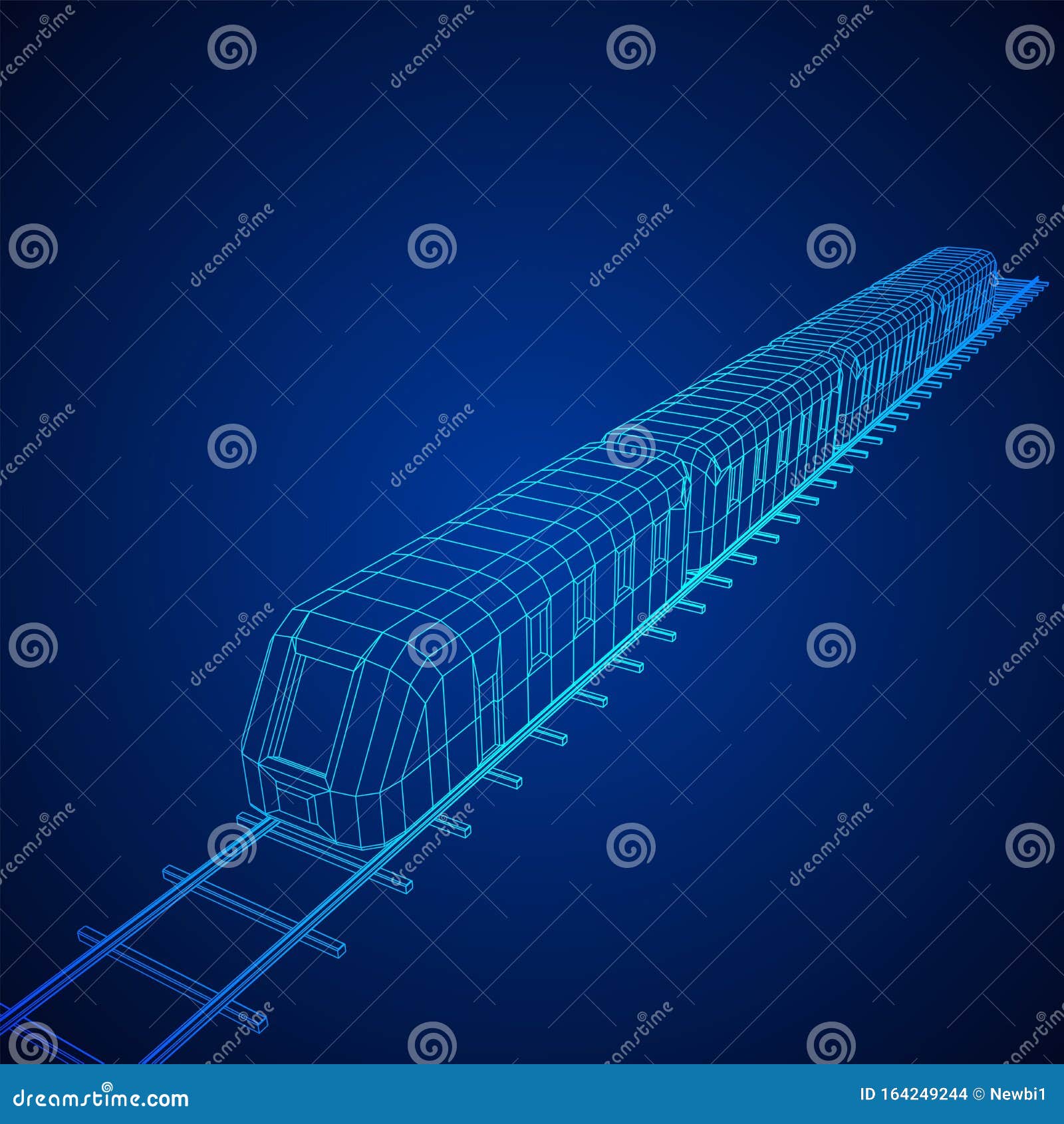 High Speed Train in Motion. Vector Rendering of 3d. Wire-frame Style ...