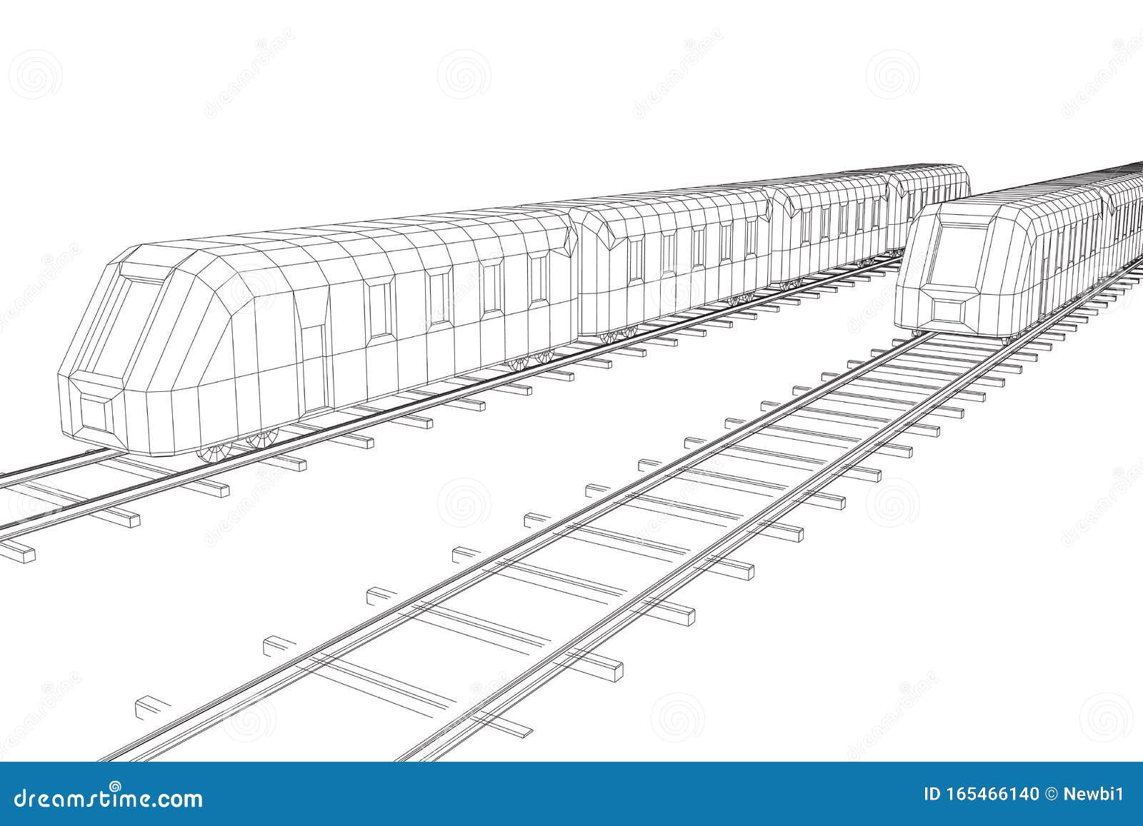 High Speed Train in Motion. Vector Rendering of 3d. Wire-frame Style ...