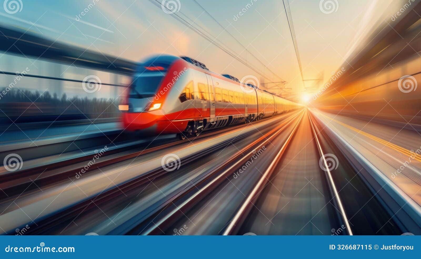 High-Speed Train Moving at Sunset. Generative Ai Stock Illustration ...