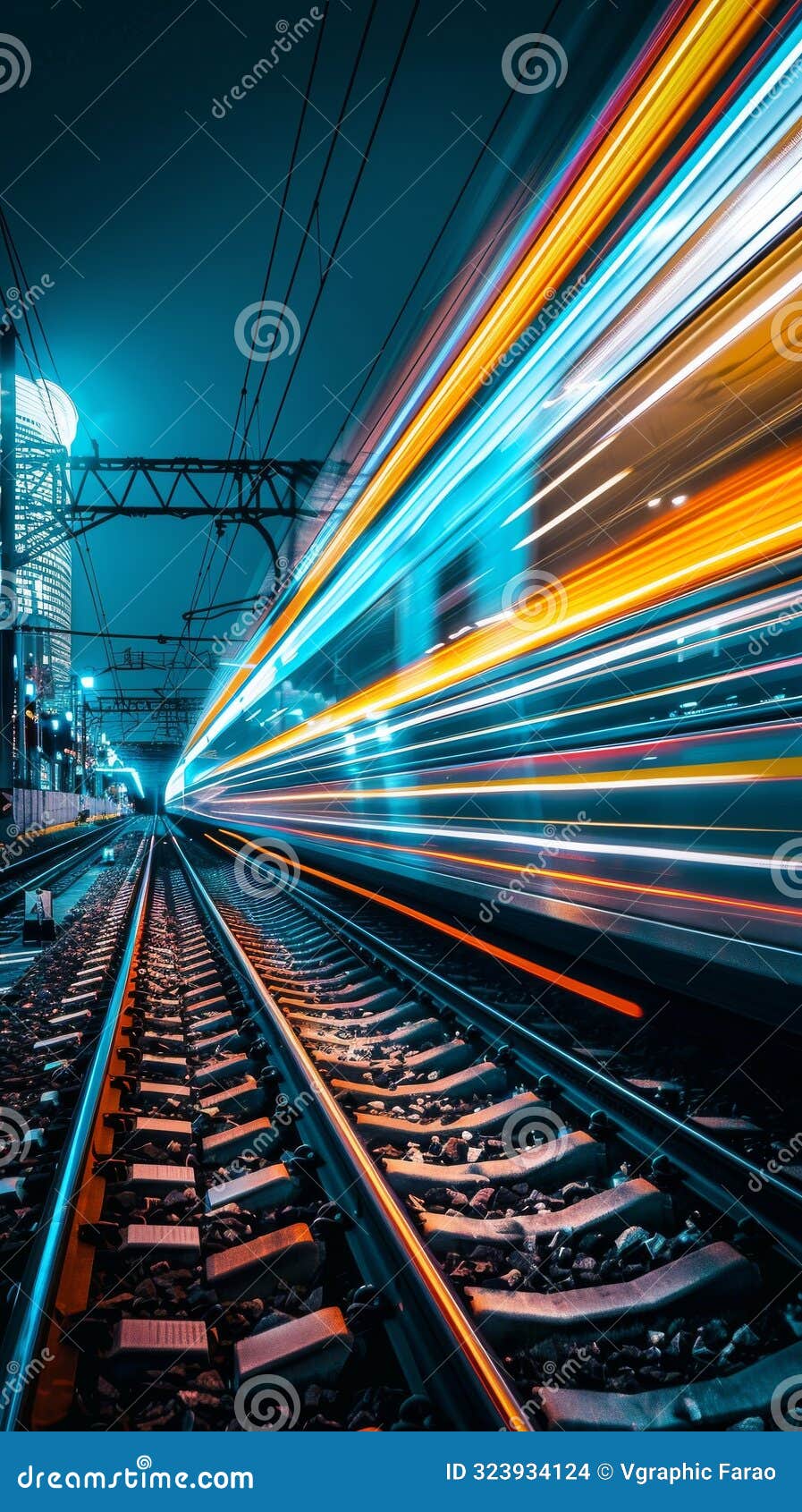 High-speed Train at Night with Light Trails, Technology and ...