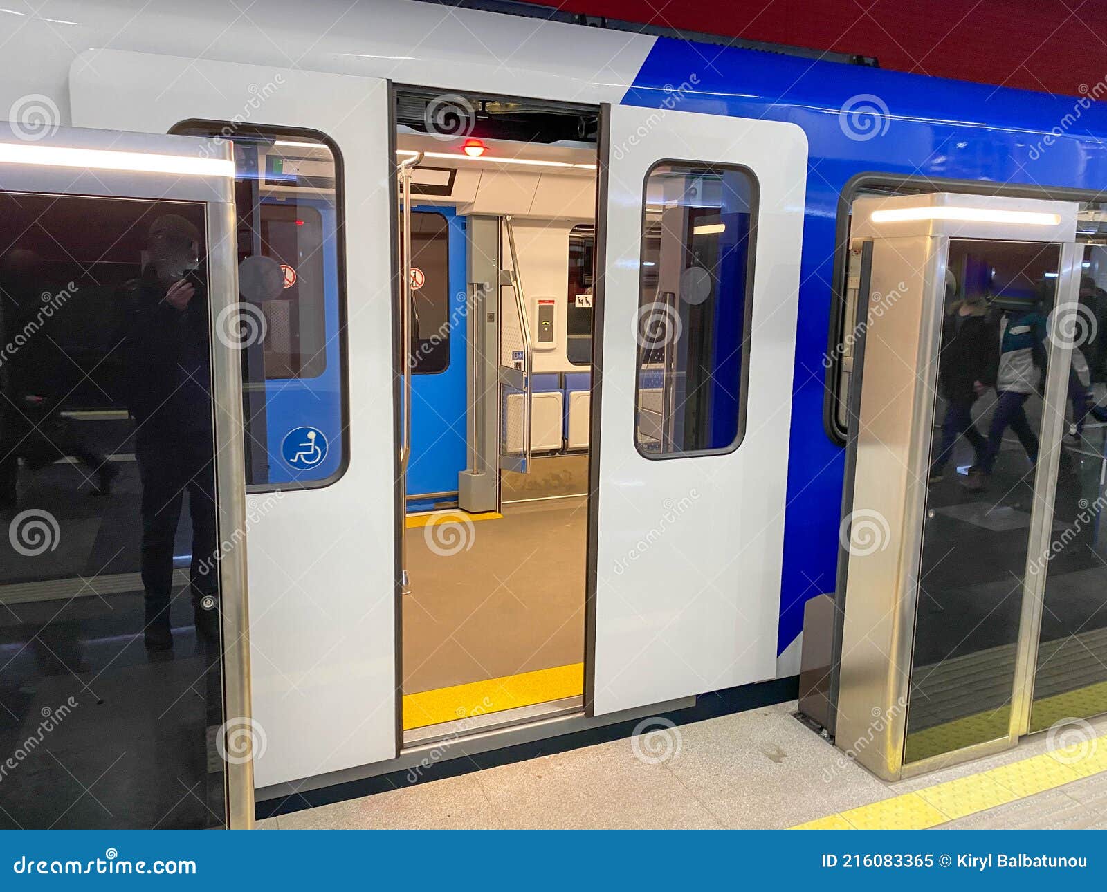High Speed Train with Opened Automatic Doors at the Platform Railway ...