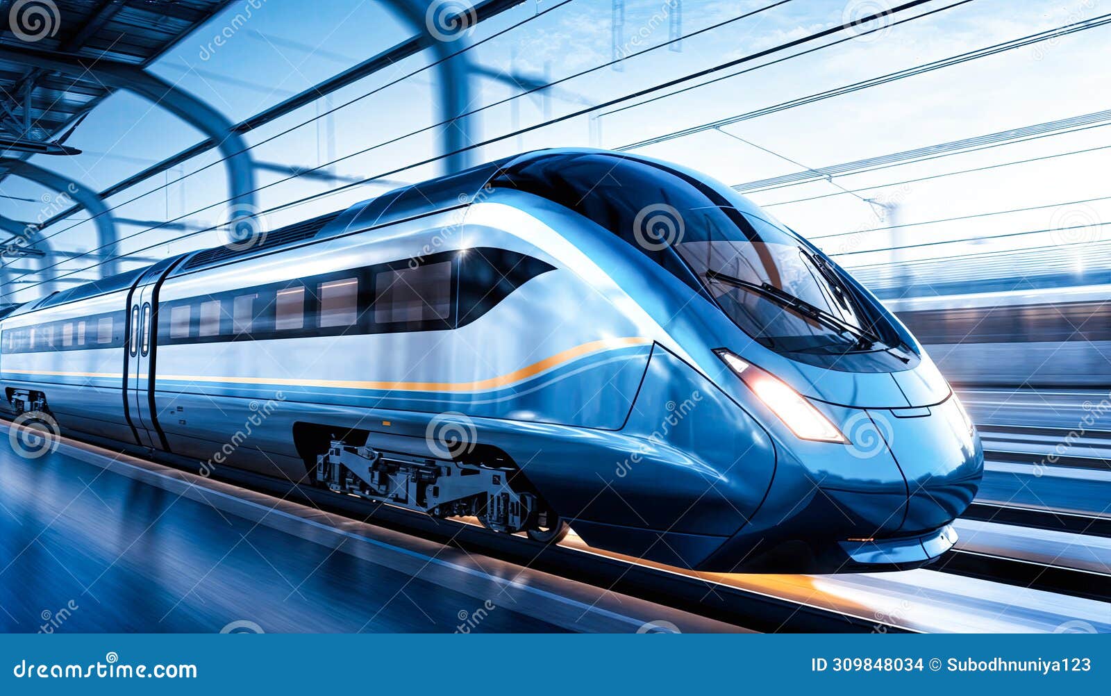 High-speed Train on the High-speed Railway. 3d Rendering Stock ...