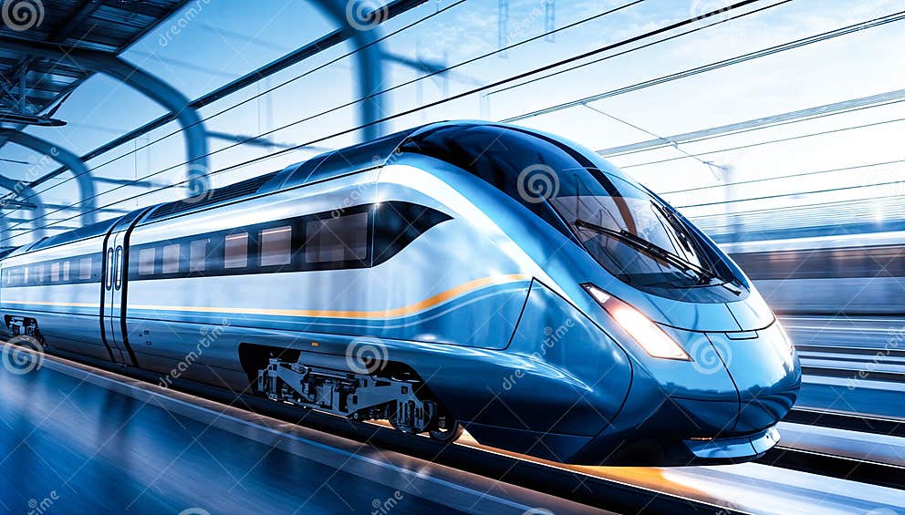 High-speed Train on the High-speed Railway. 3d Rendering Stock ...