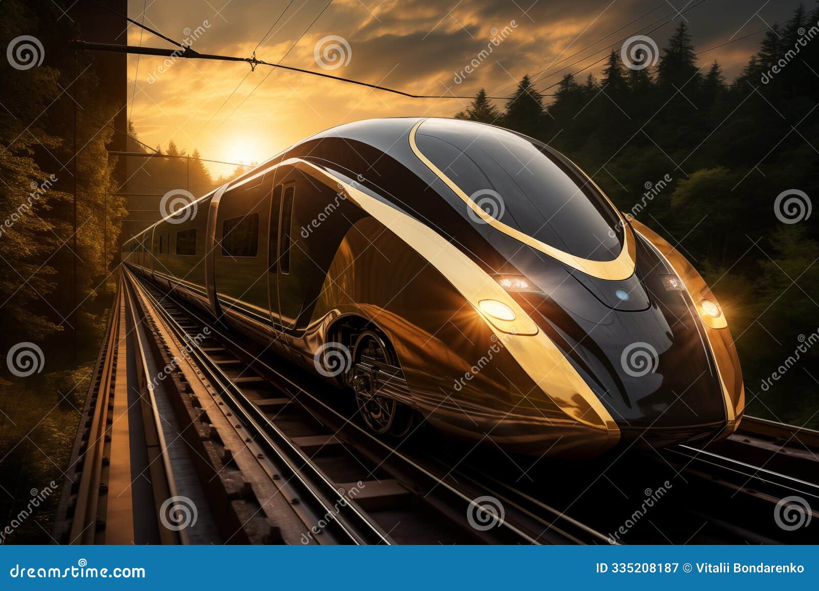 High Speed Train on the Railway at Sunset. Stock Illustration ...