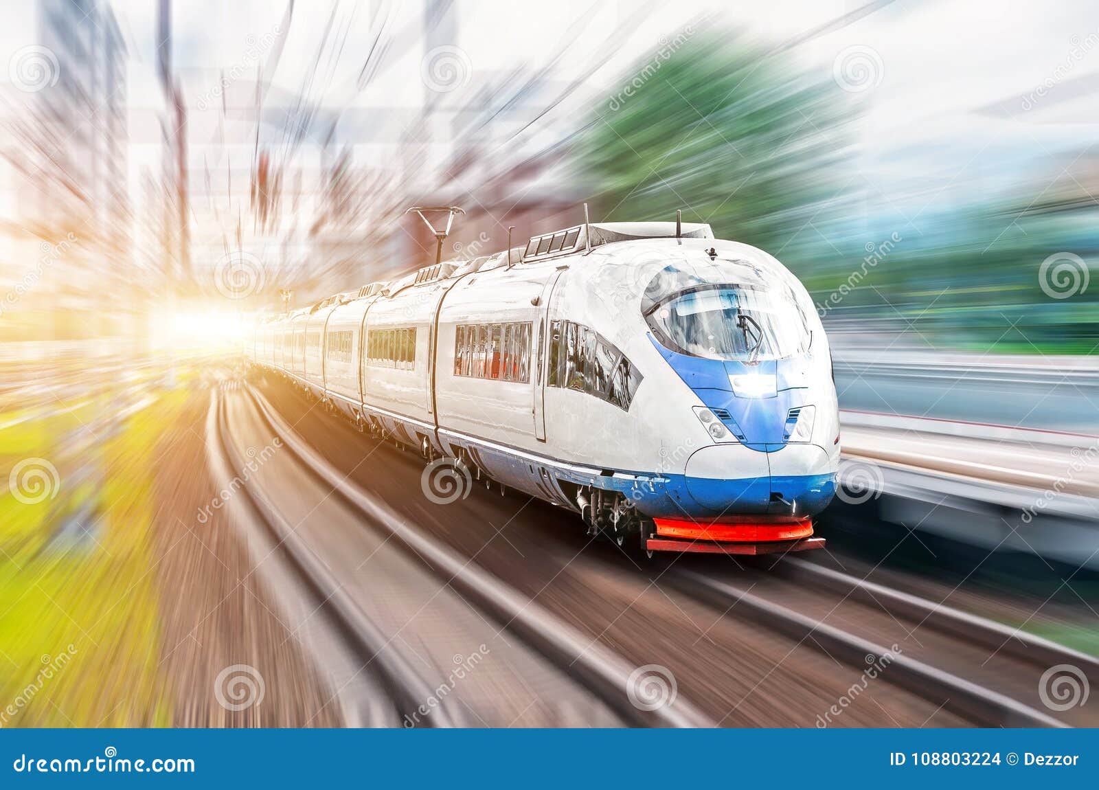 High Speed Train Rides at High Speed at the Railway Station in the City ...