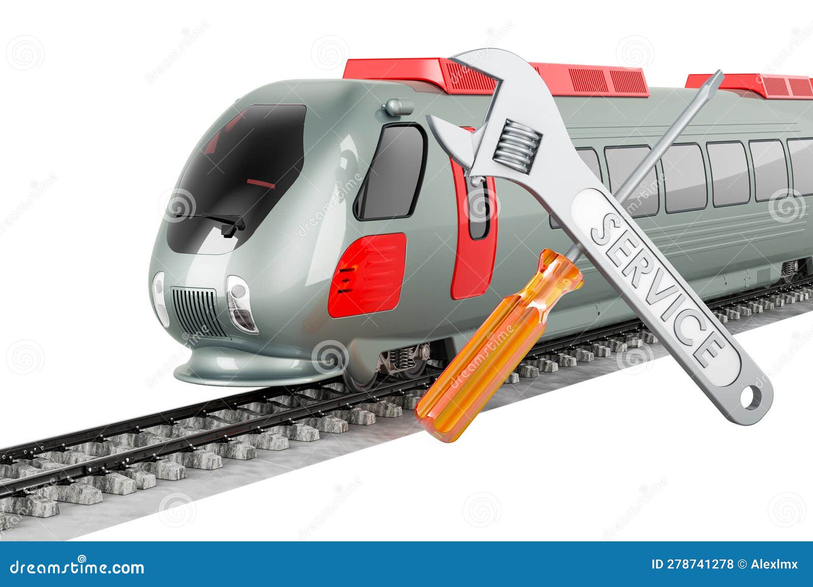 High Speed Train with Screwdriver and Wrench, 3D Rendering Stock ...