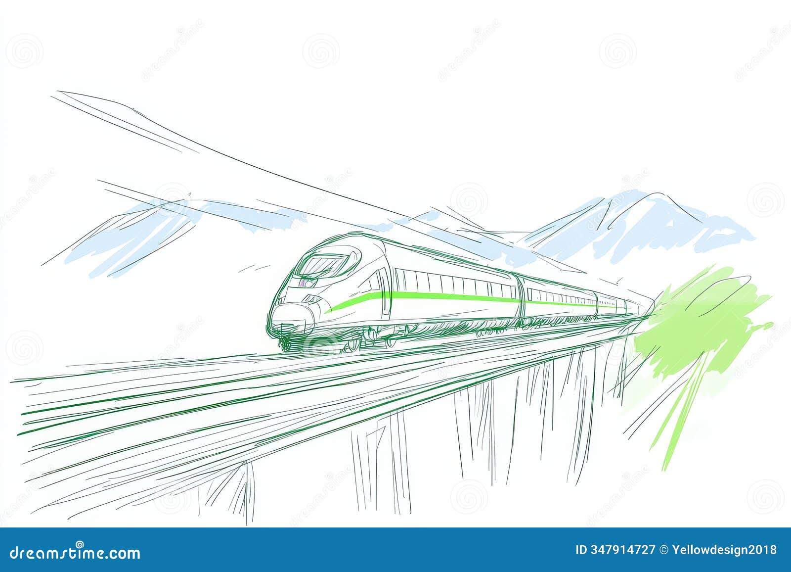 High Speed Train Sketch Illustration with Mountain Landscape Stock ...