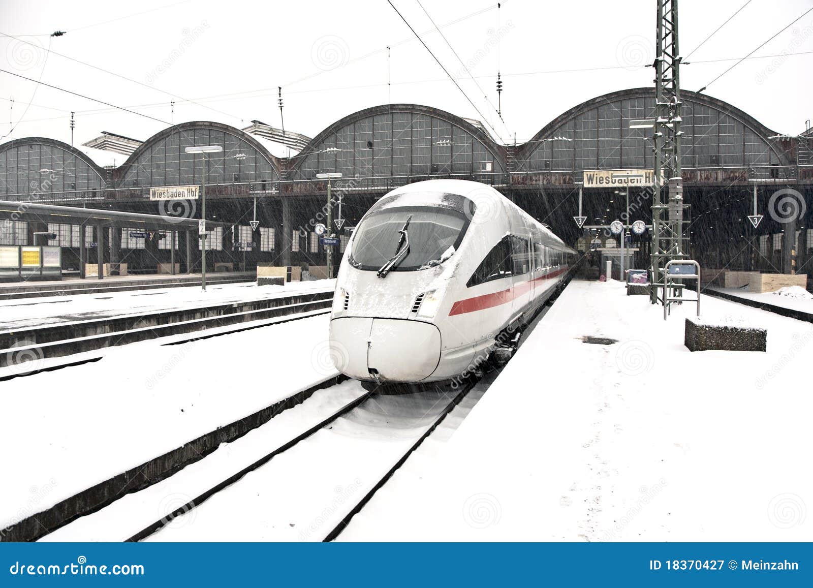 High Speed Train in Station in Wintertime Stock Image - Image of rush ...