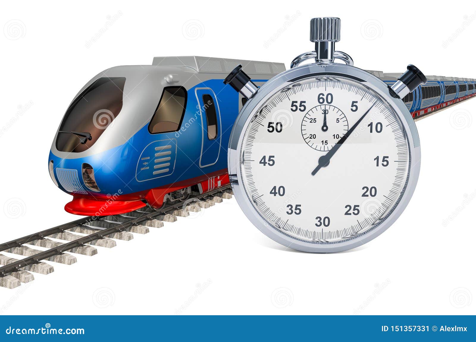 High Speed Train with Stopwatch, 3D Rendering Stock Illustration ...