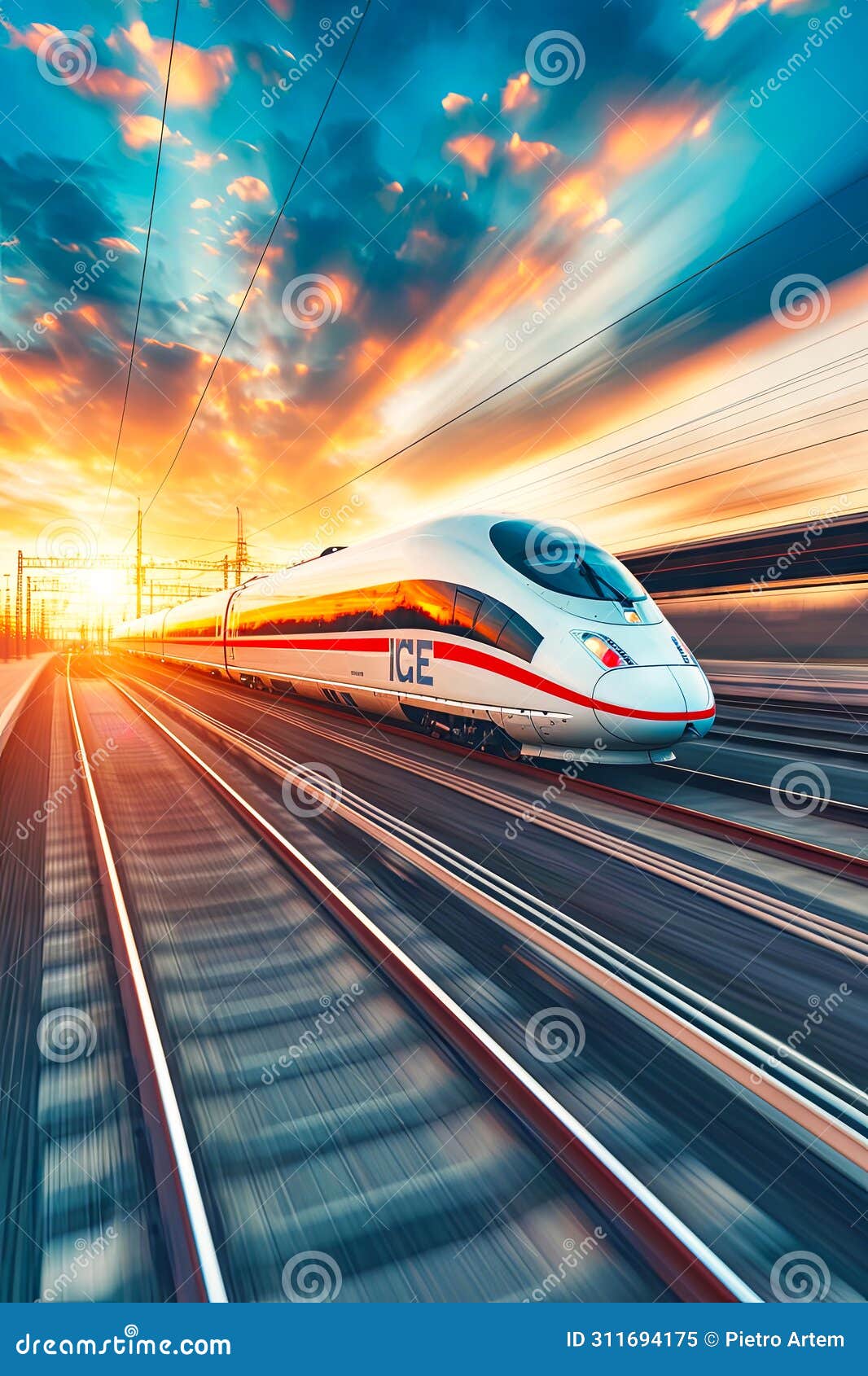 High-Speed Train Traveling Down the Tracks Stock Image - Image of track ...