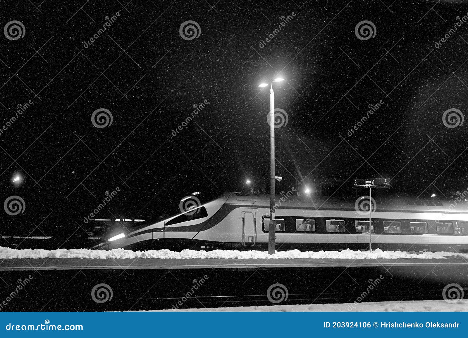 High-speed Train in Winter at Night in a Blizzard Editorial Photo ...
