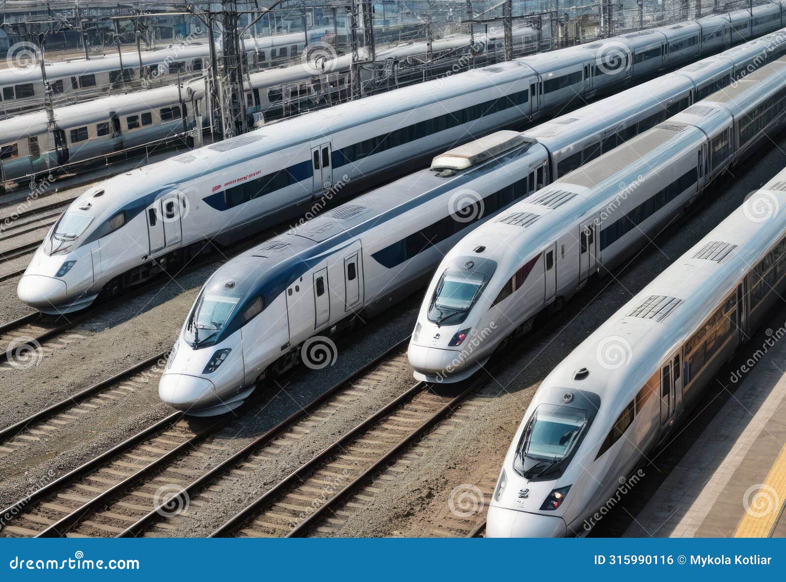 High-Speed Trains at Maintenance Yard Stock Photo - Image of precision ...