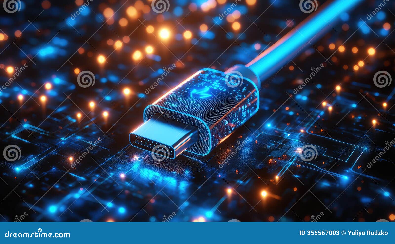 High-Speed USB Cable with Blue Connector Illuminated by Vibrant Light ...