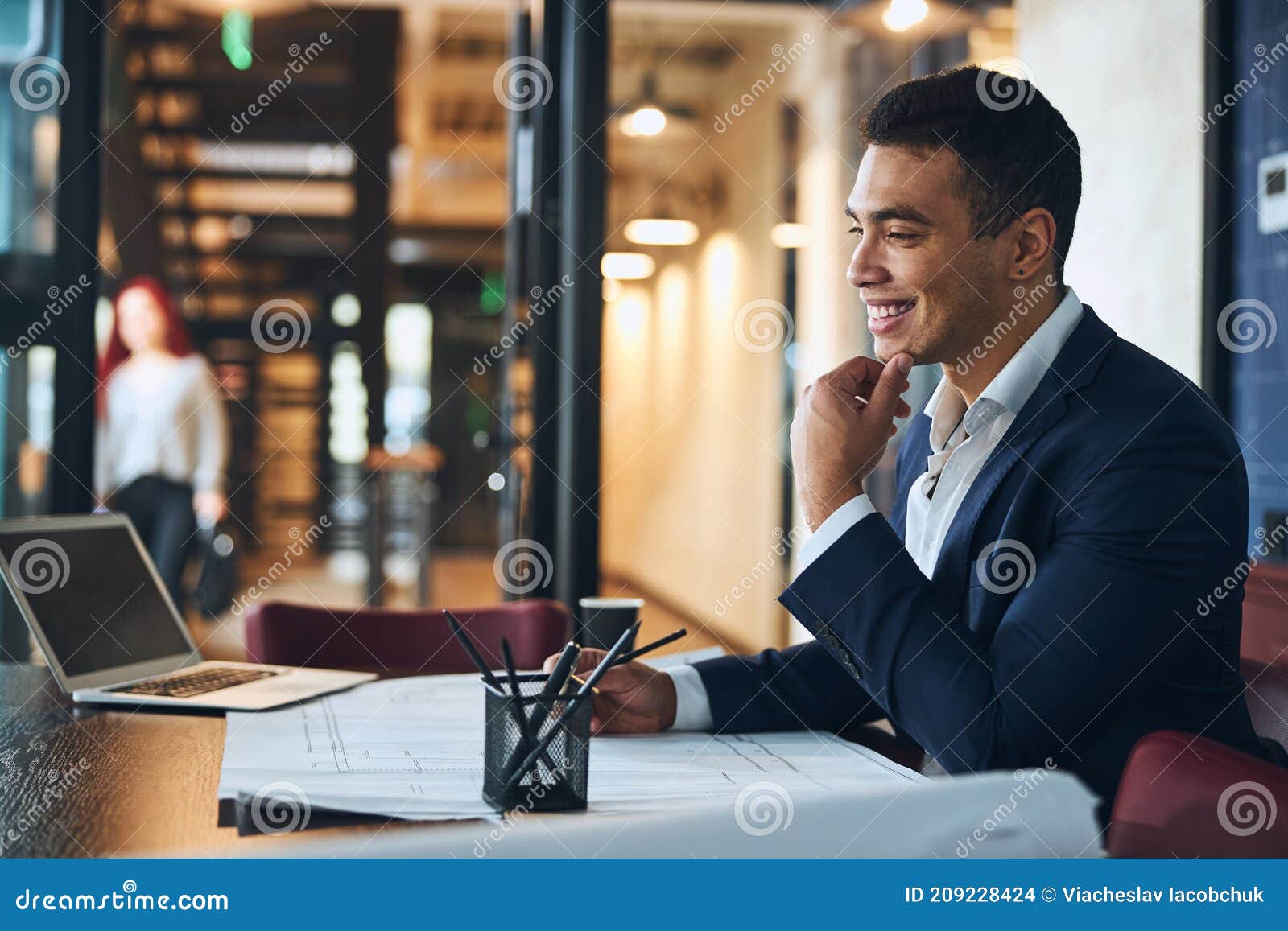 High-spirited Professional Draftsman Creating a Technical Drawing Stock ...