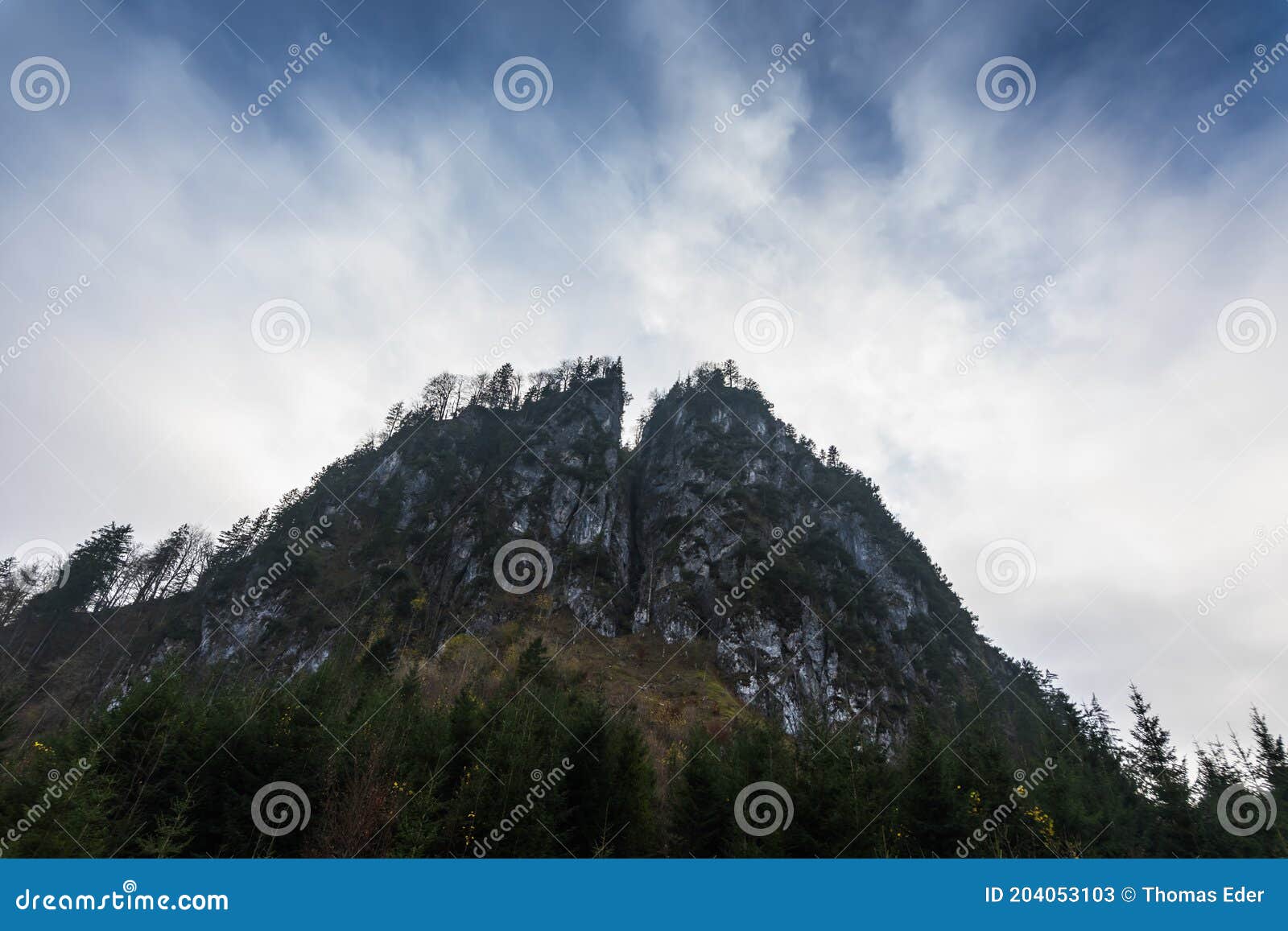 High Split Mountain with Trees and Clouds Stock Image - Image of ...
