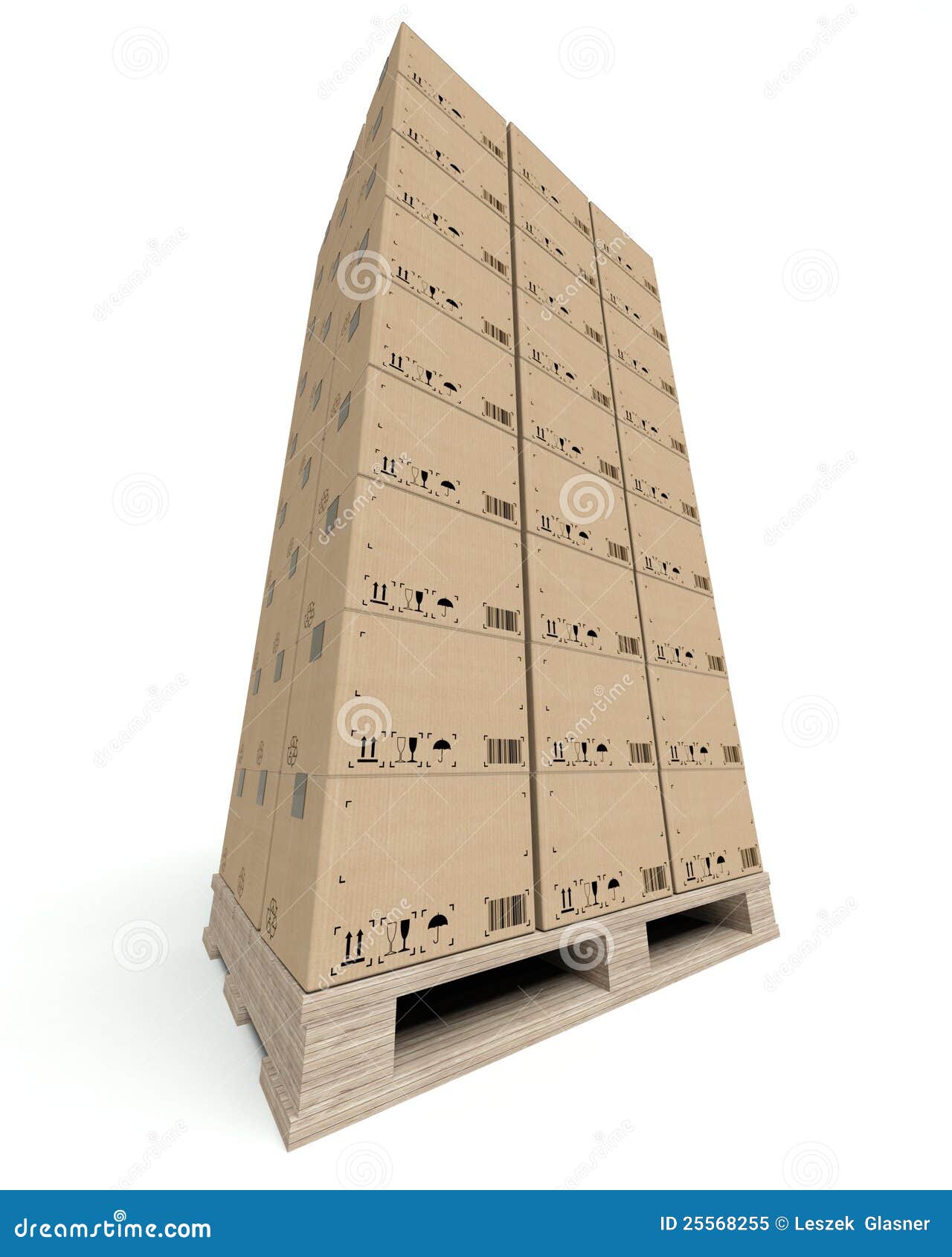 High Stack of Cardboard Boxes Isolated on White Stock Illustration ...