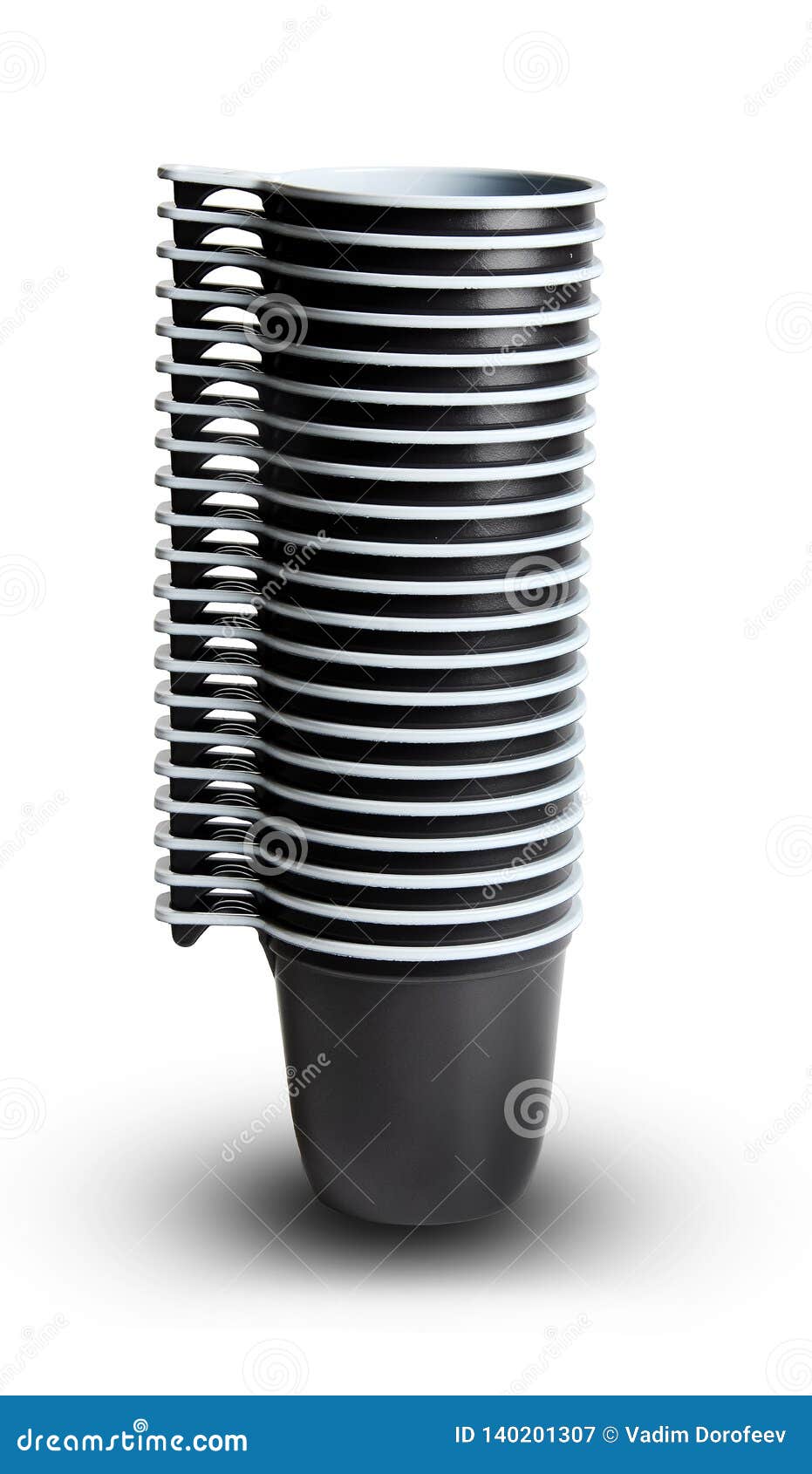 High Stack of Disposable Black Plastic Cups. Close-up. Side View. Stock ...
