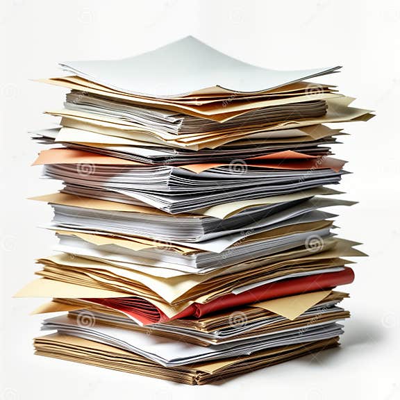 High Stack of Documents Isolated on White Background. Documents in ...