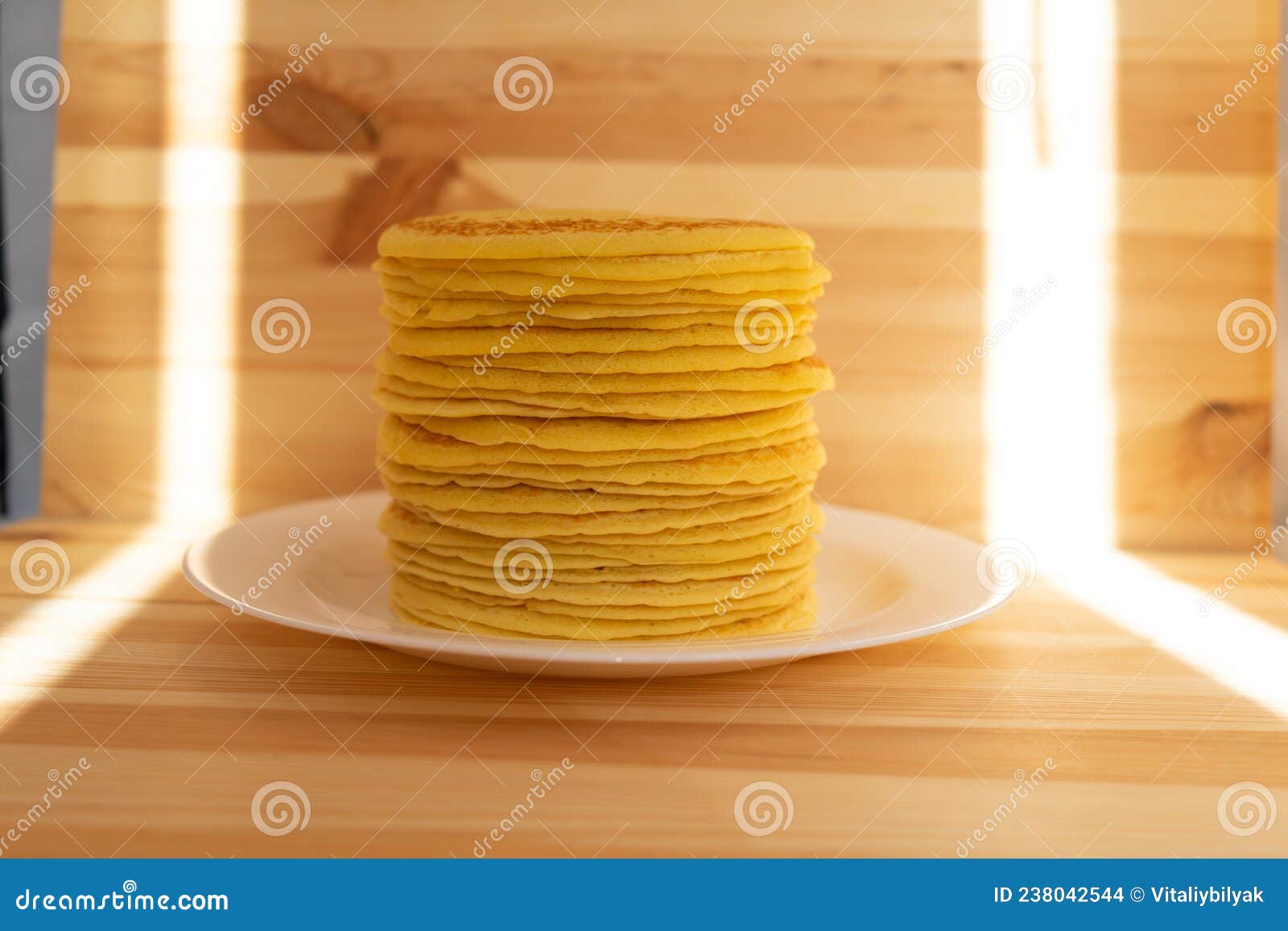 High Stack of Home-made Pancakes on White Plate Stock Photo - Image of ...