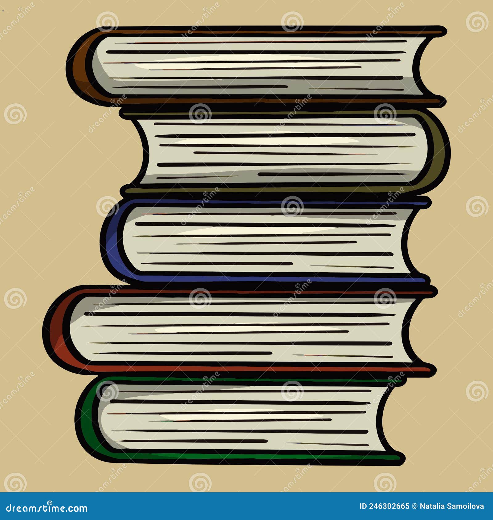 High Stack of Thick Books, Side View, Cartoon Vector Illustration Stock ...
