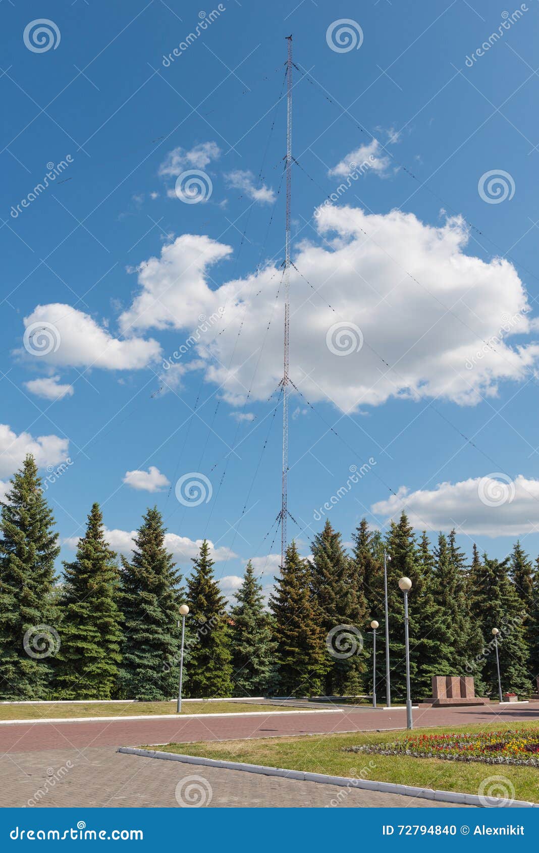 High steel radio tower stock photo. Image of gardens - 72794840