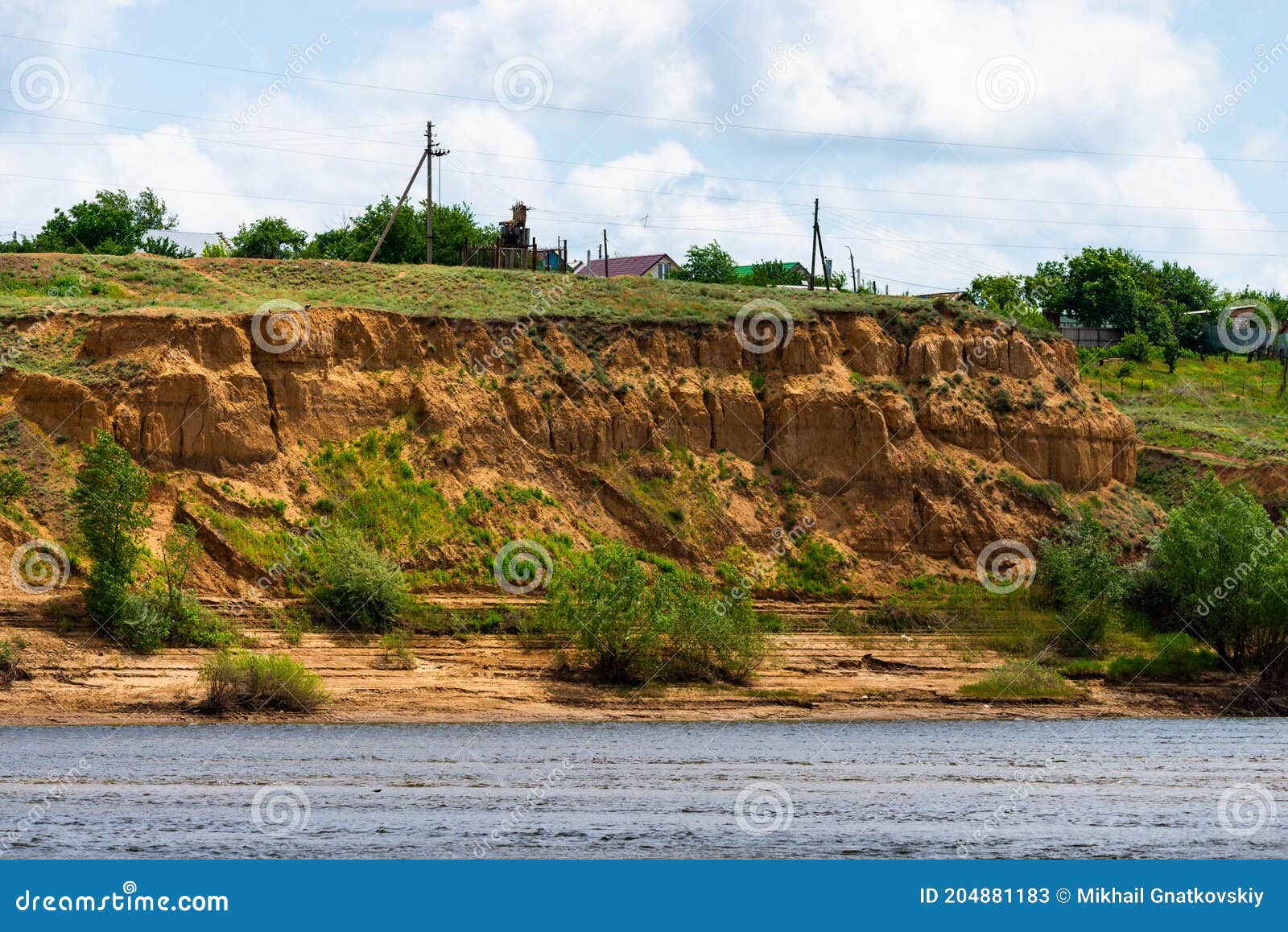 High Steep Bank of the Don River. Village on a Bank of River Stock ...