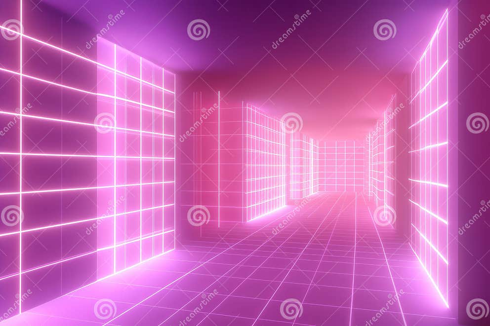 A High-tech Abstract Background with Glowing Wireframes, Soft Vaporwave ...