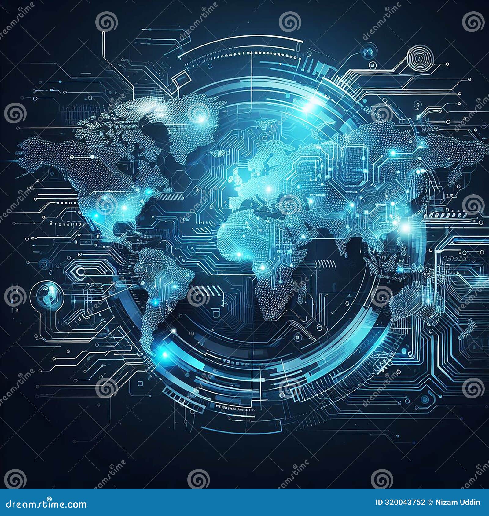 High Tech Abstract Technology Background - World Map Circuit Board ...