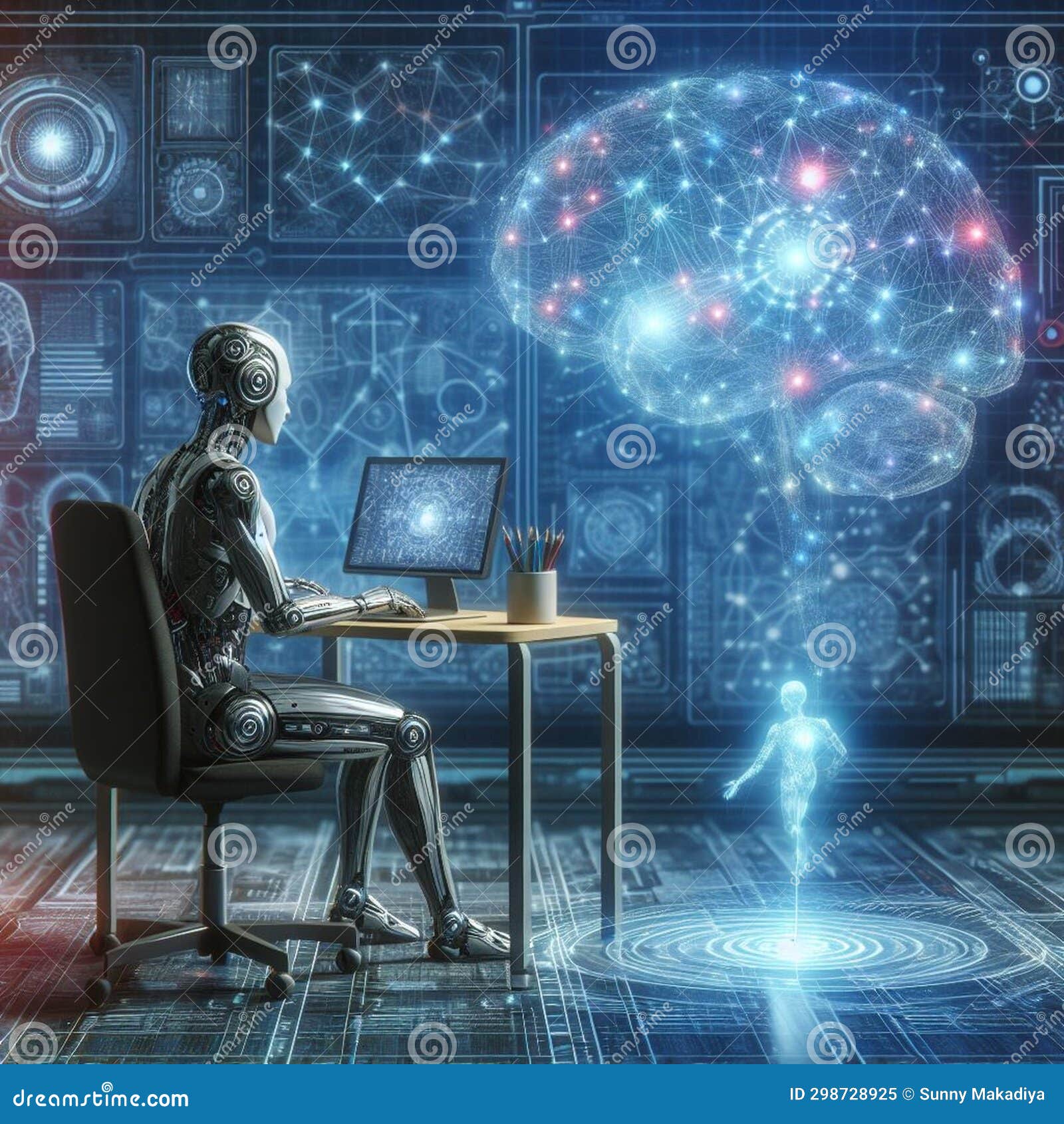 High-tech Advanced Artificial Intelligence Working Stock Illustration ...