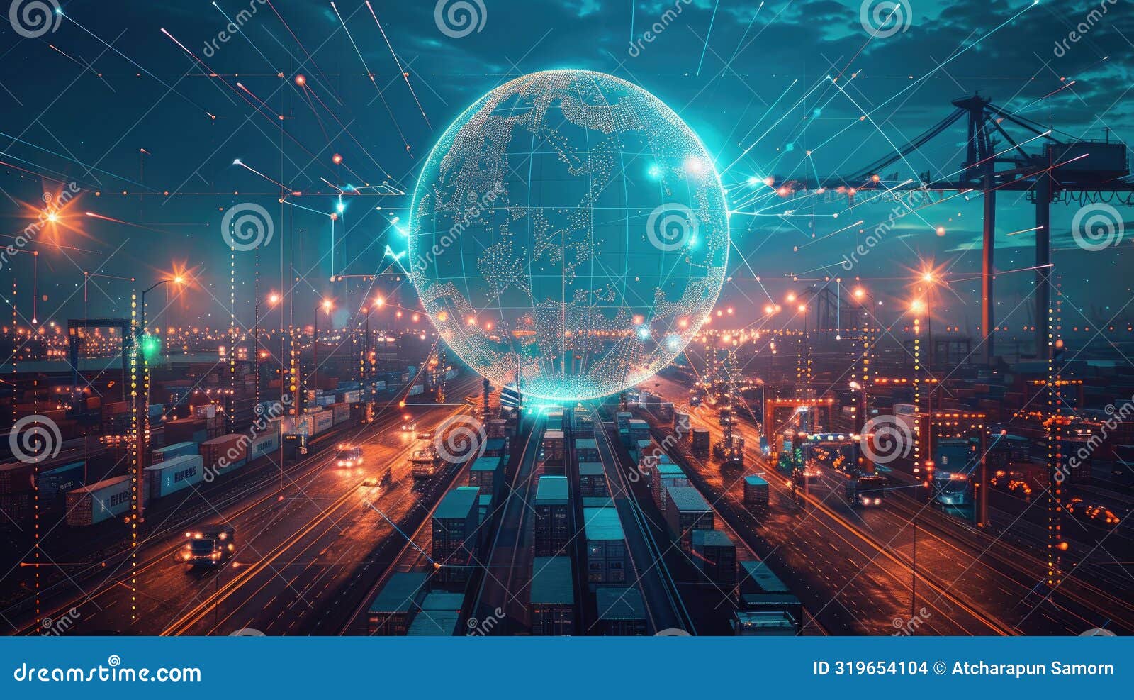 A High-tech Advertising Banner Showing a Globe Surrounded by Various ...