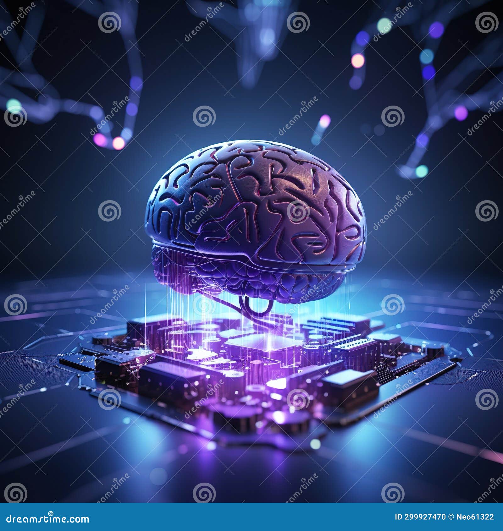 A High Tech AI Brain in Deep Thought Generative AI Stock Illustration ...