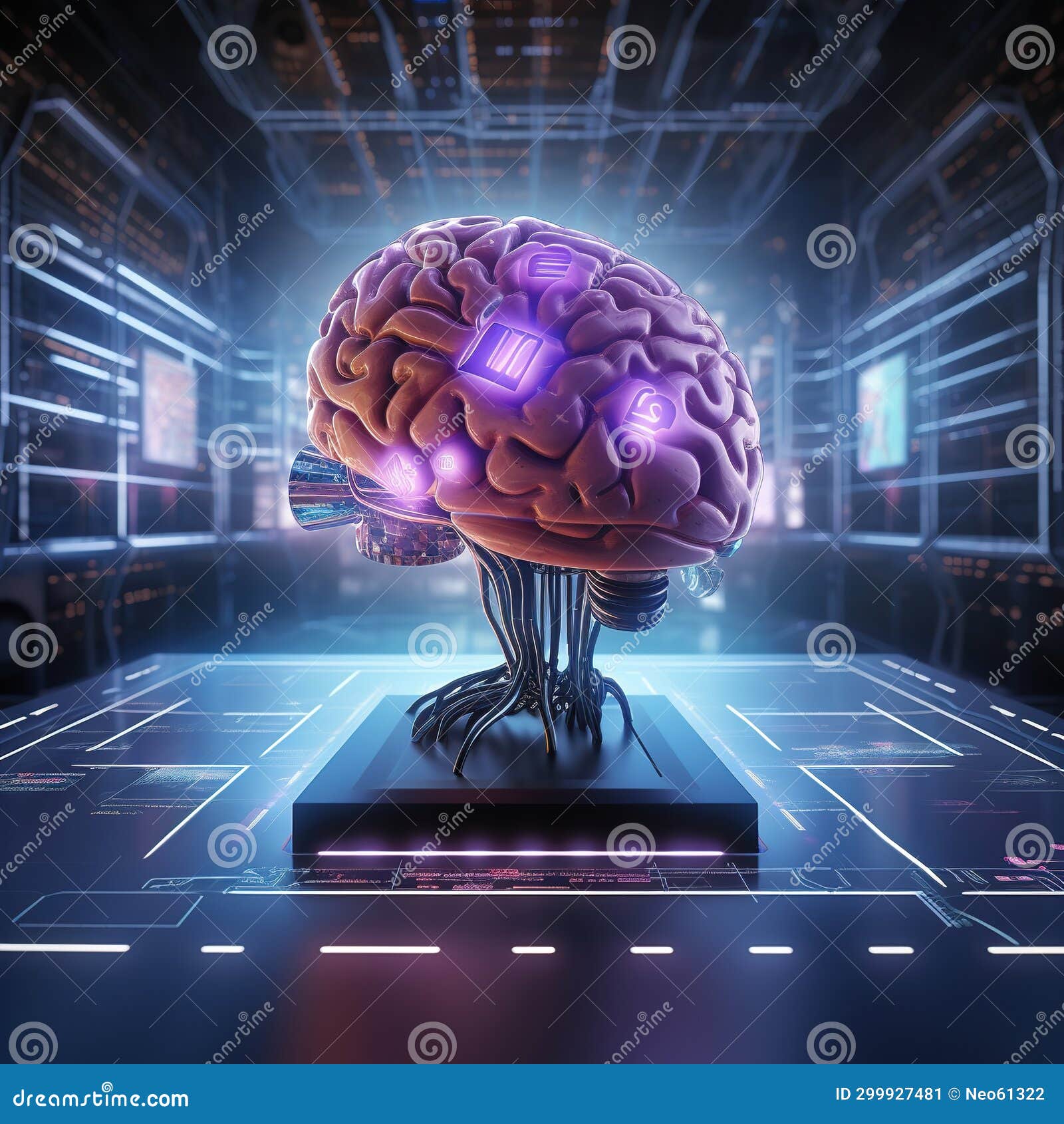 A High Tech AI Brain in Deep Thought Generative AI Stock Illustration ...