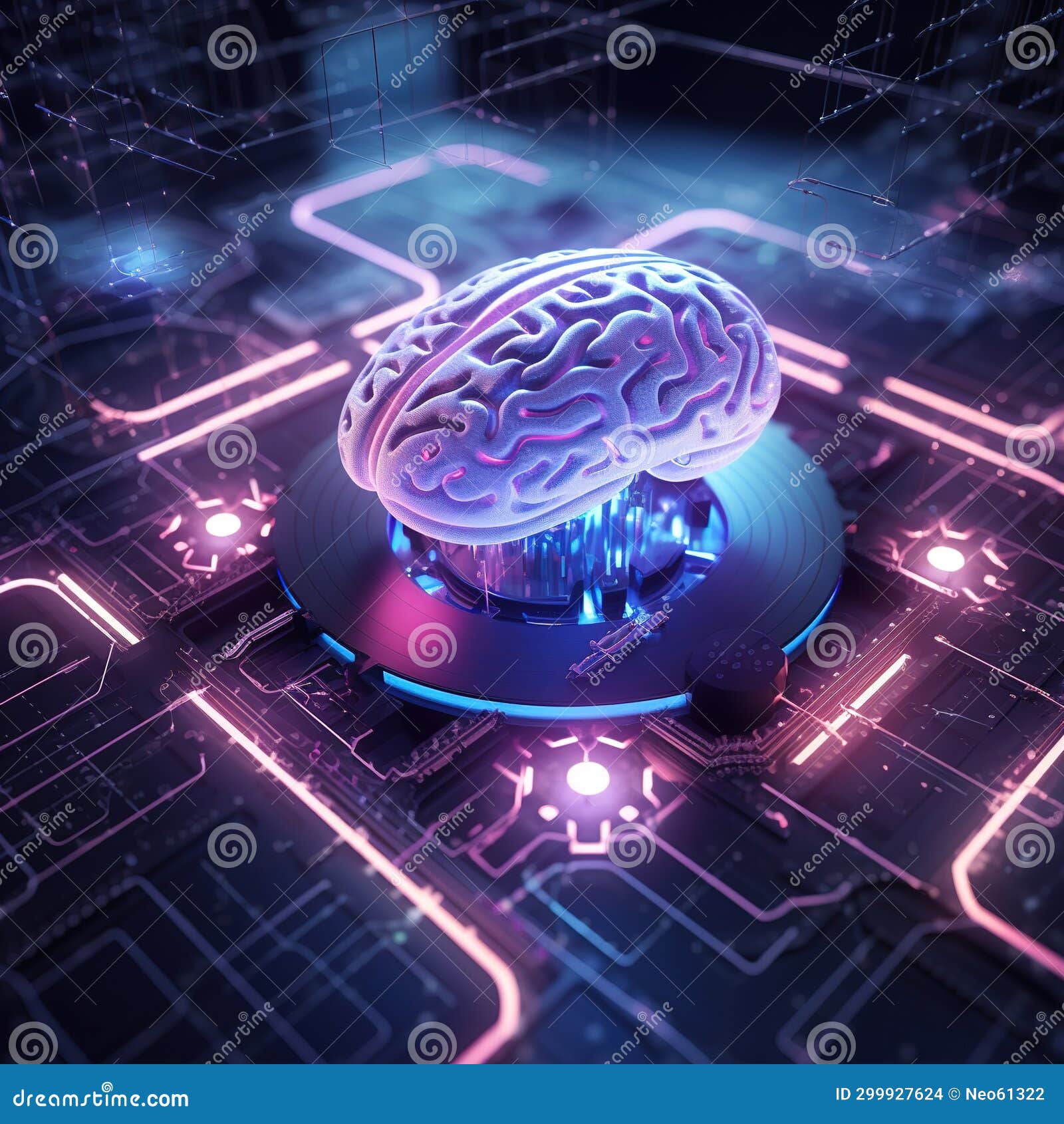 A High Tech AI Brain in Deep Thought Generative AI Stock Illustration ...
