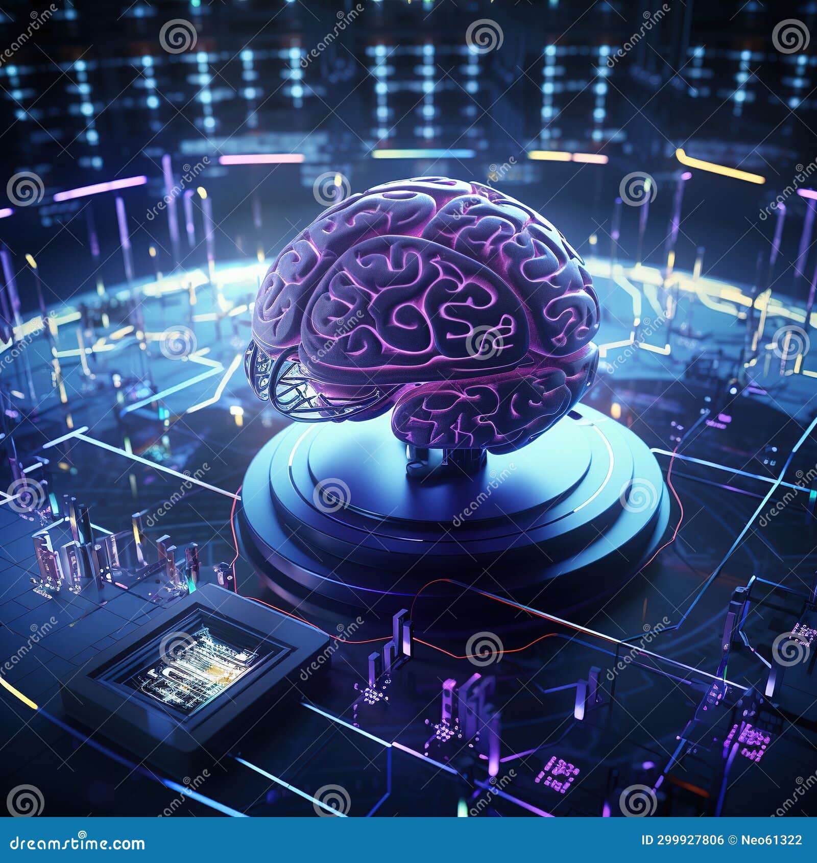 A High Tech AI Brain in Deep Thought Generative AI Stock Illustration ...