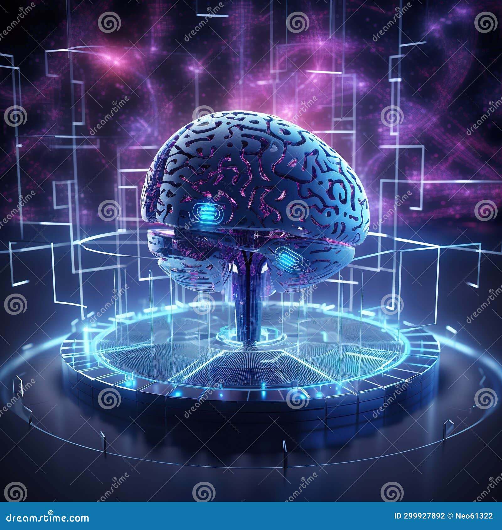 A High Tech AI Brain in Deep Thought Generative AI Stock Illustration ...