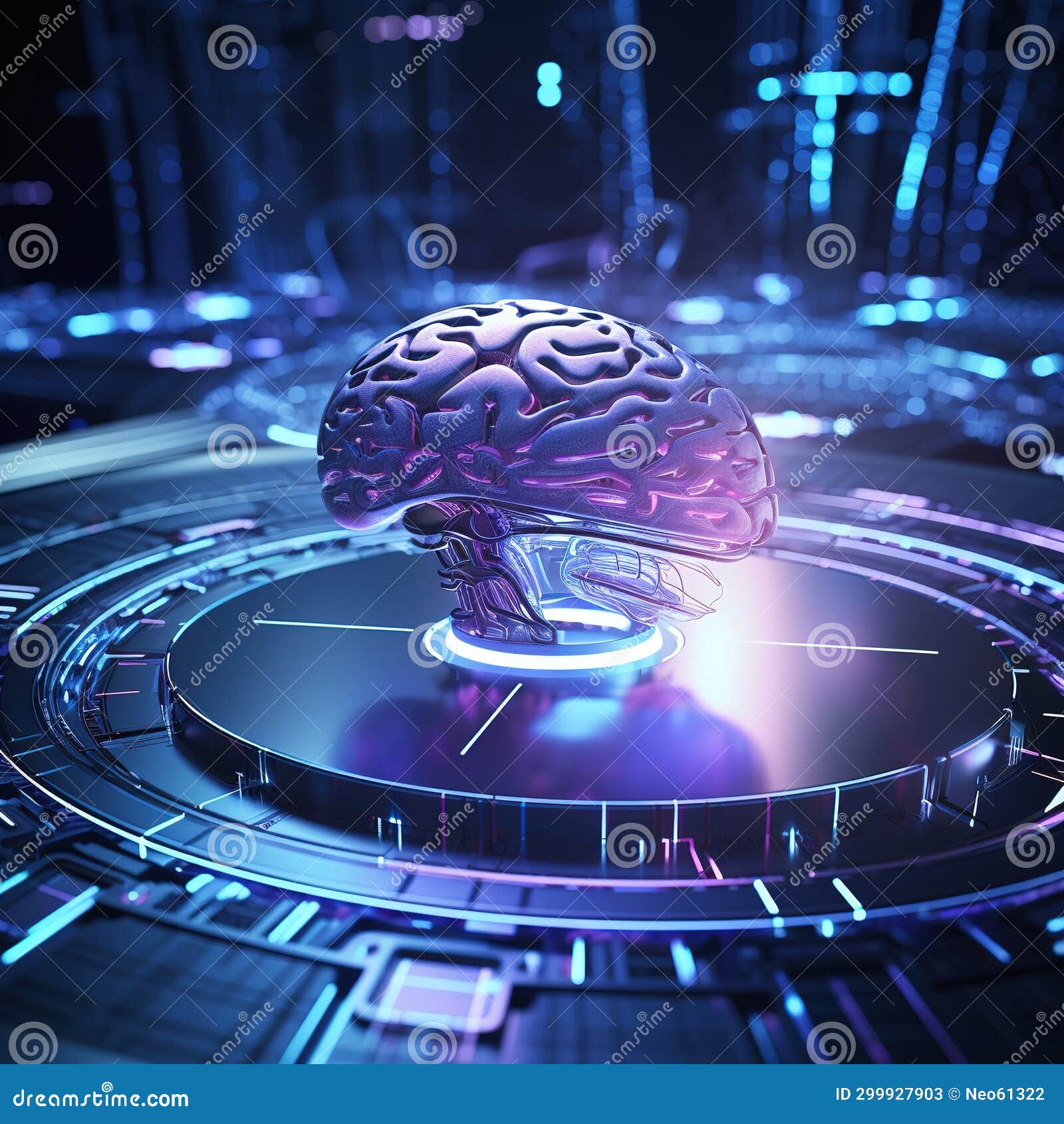 A High Tech AI Brain in Deep Thought Generative AI Stock Illustration ...