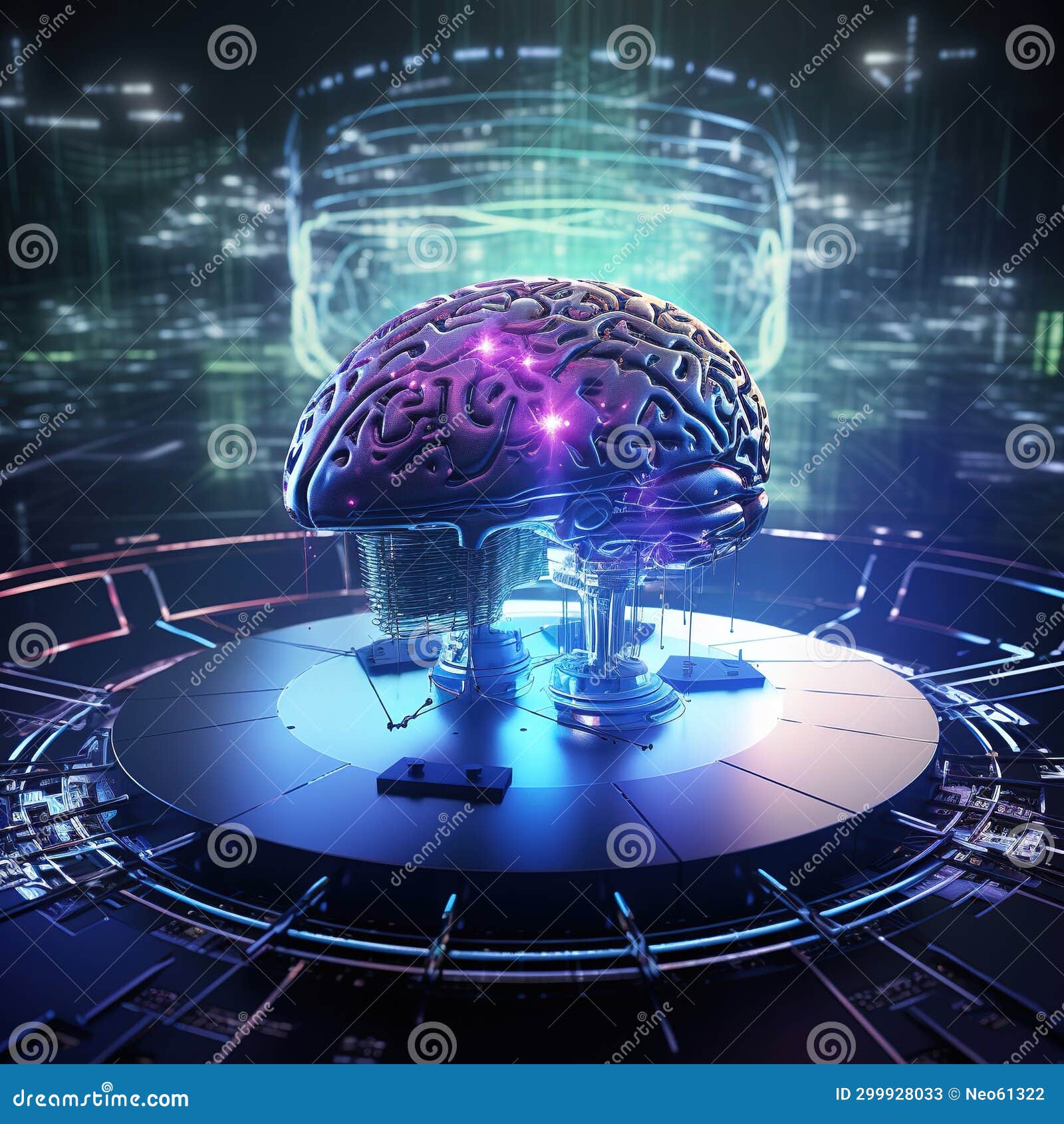 A High Tech AI Brain in Deep Thought Generative AI Stock Illustration ...