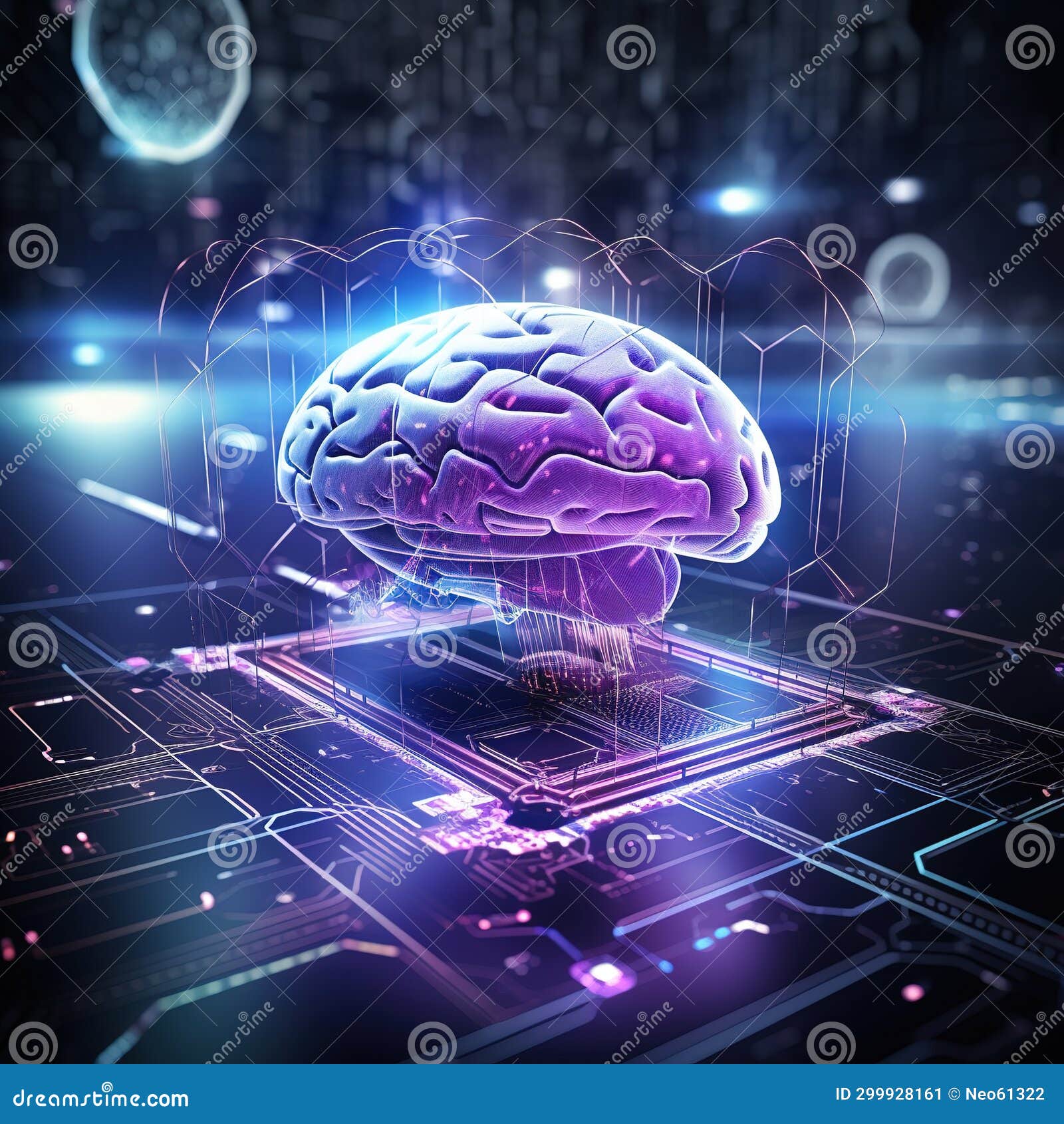A High Tech AI Brain in Deep Thought Generative AI Stock Illustration ...