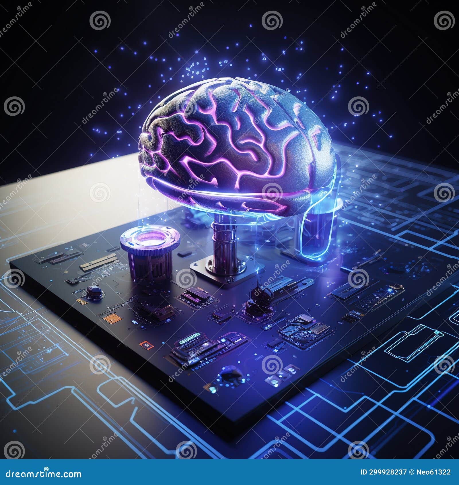 A High Tech AI Brain in Deep Thought Generative AI Stock Illustration ...