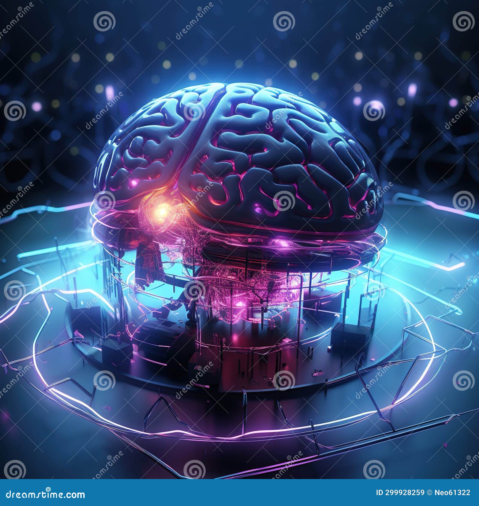 A High Tech AI Brain in Deep Thought Generative AI Stock Illustration ...