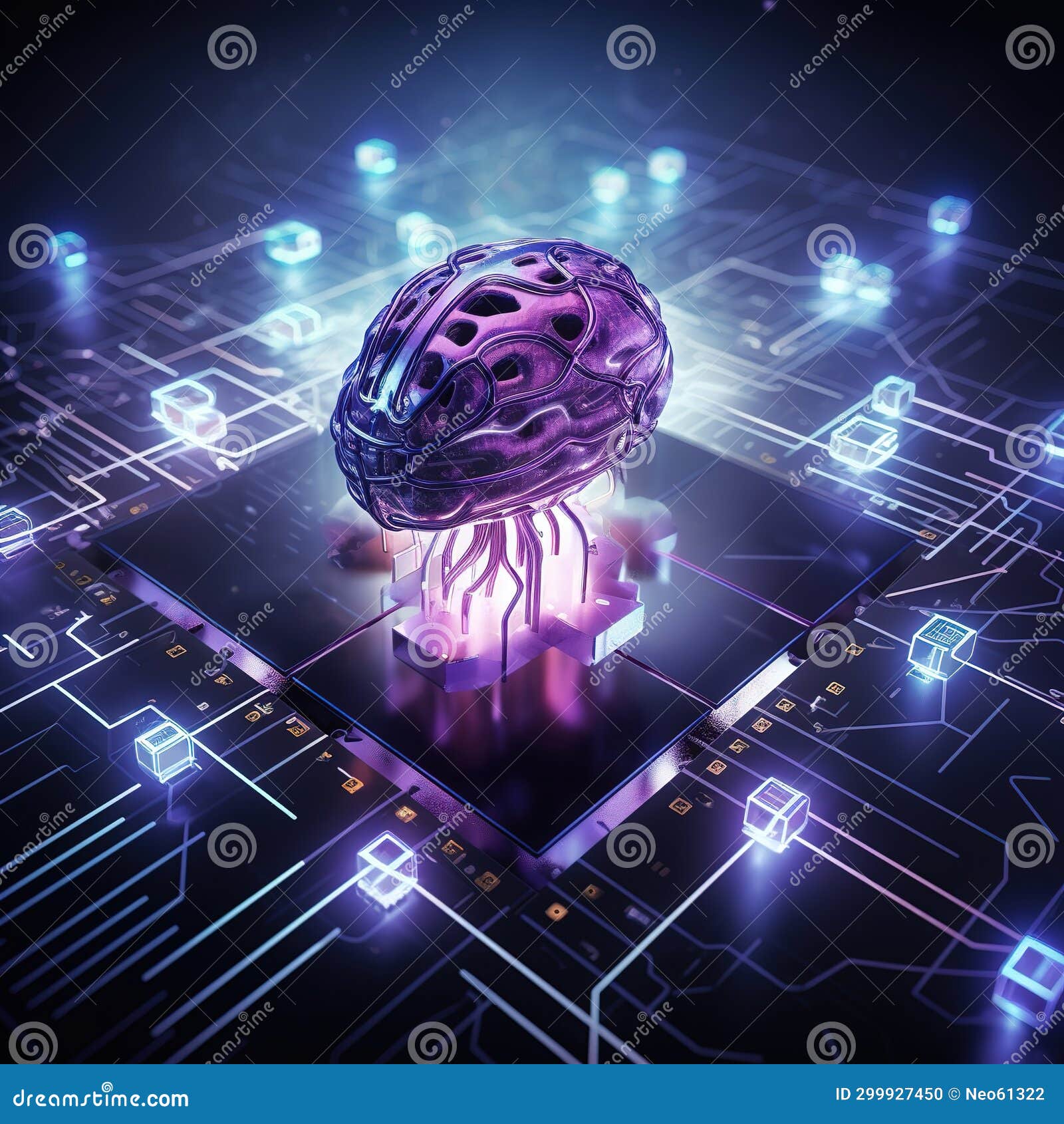 A High Tech AI Brain in Deep Thought Generative AI Stock Illustration ...