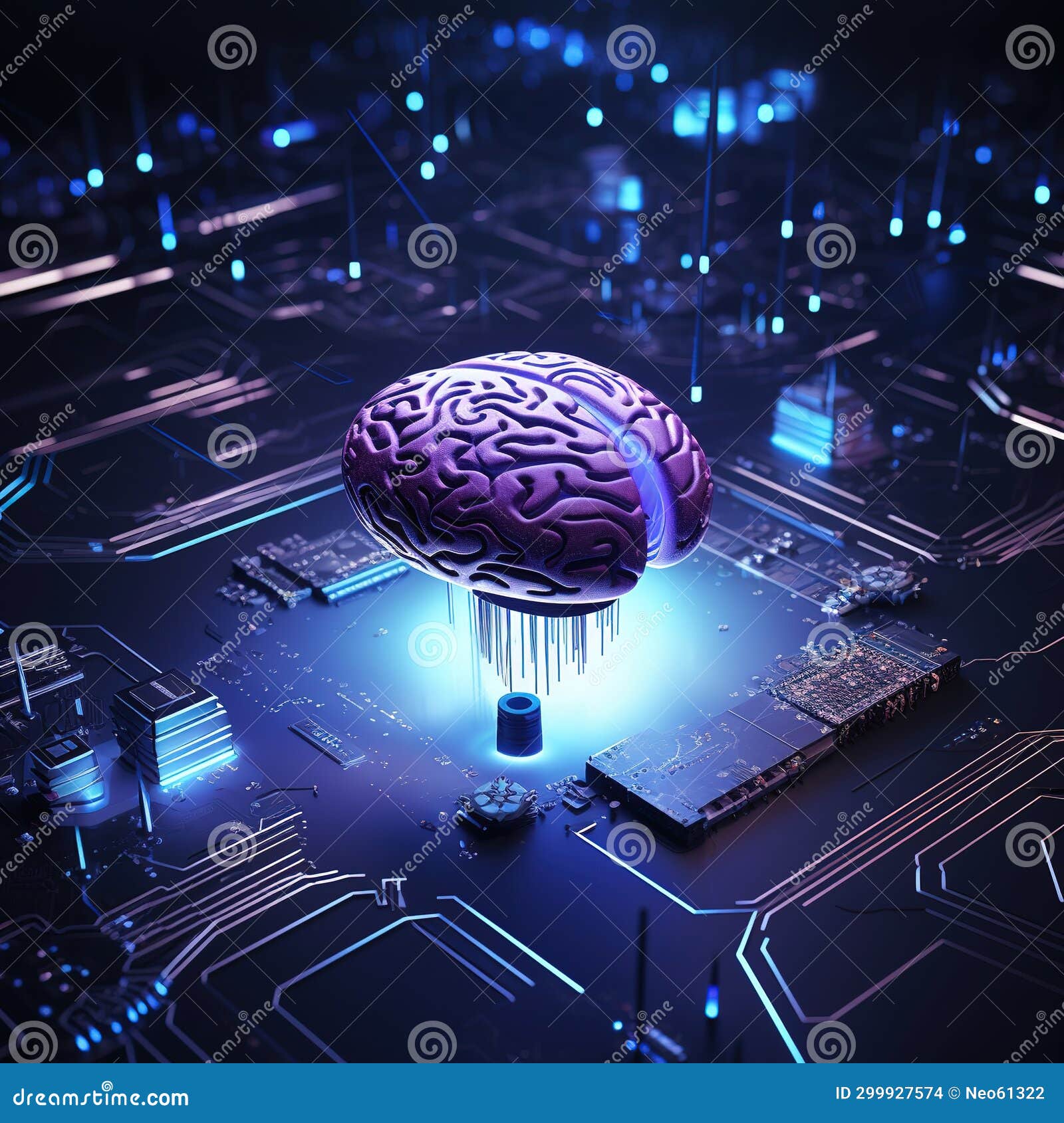 A High Tech AI Brain in Deep Thought Generative AI Stock Illustration ...