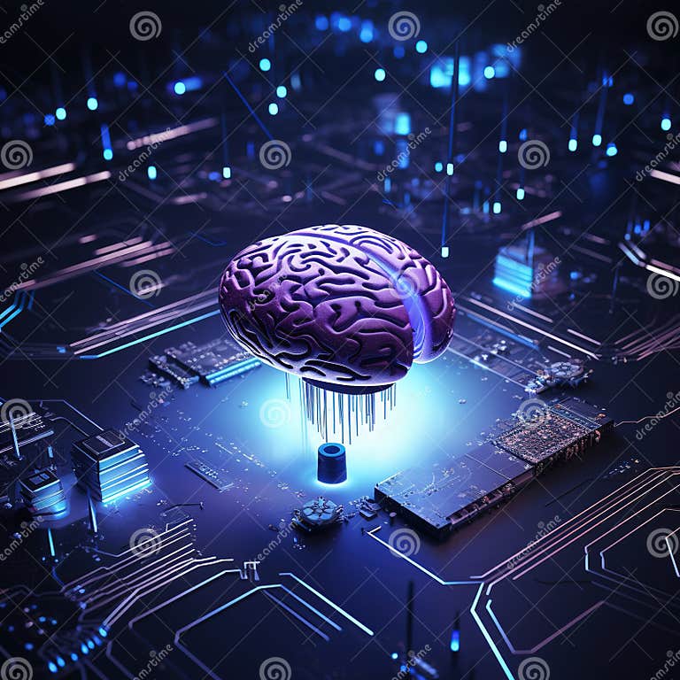 A High Tech AI Brain in Deep Thought Generative AI Stock Illustration ...