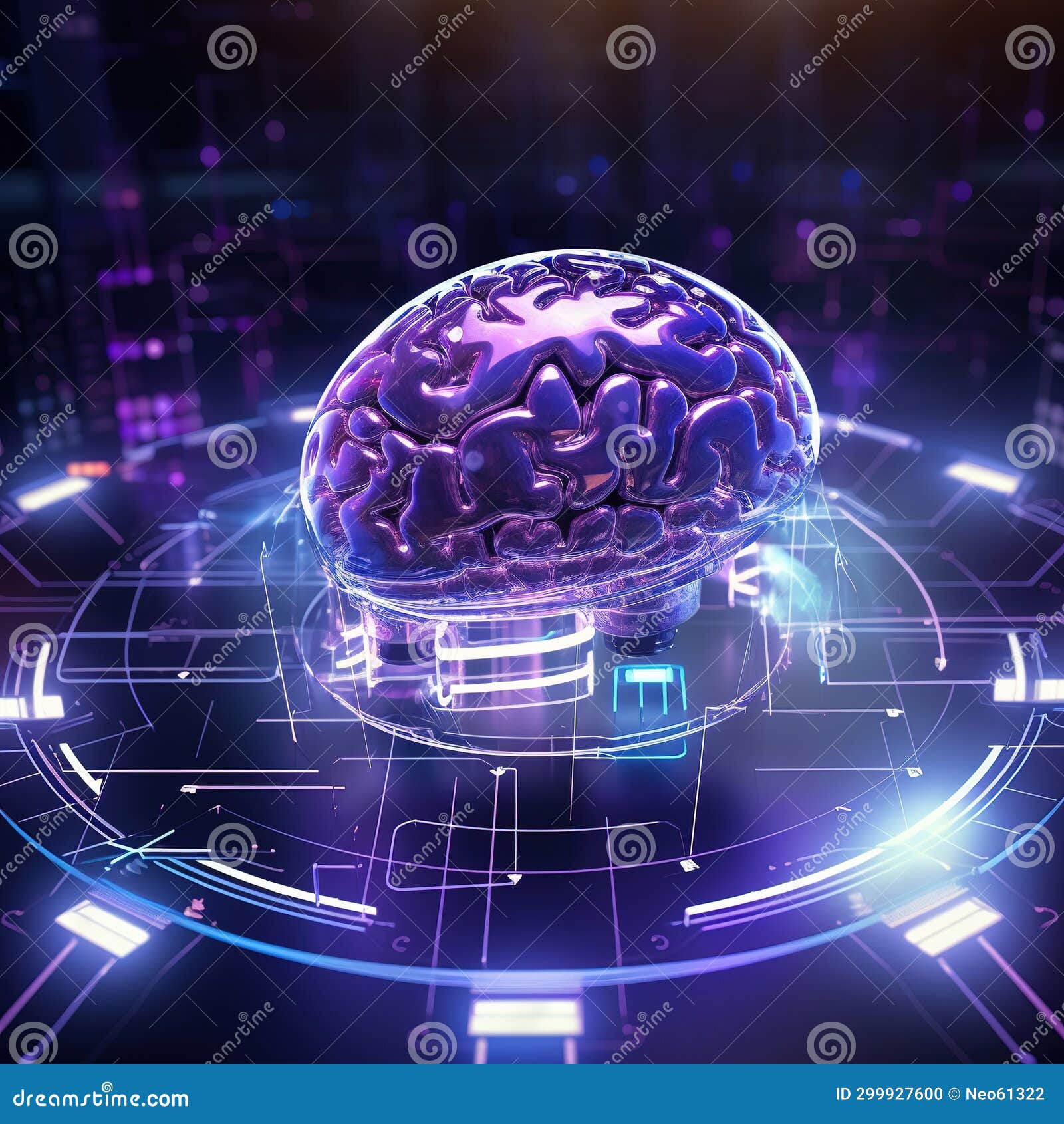 A High Tech AI Brain in Deep Thought Generative AI Stock Illustration ...