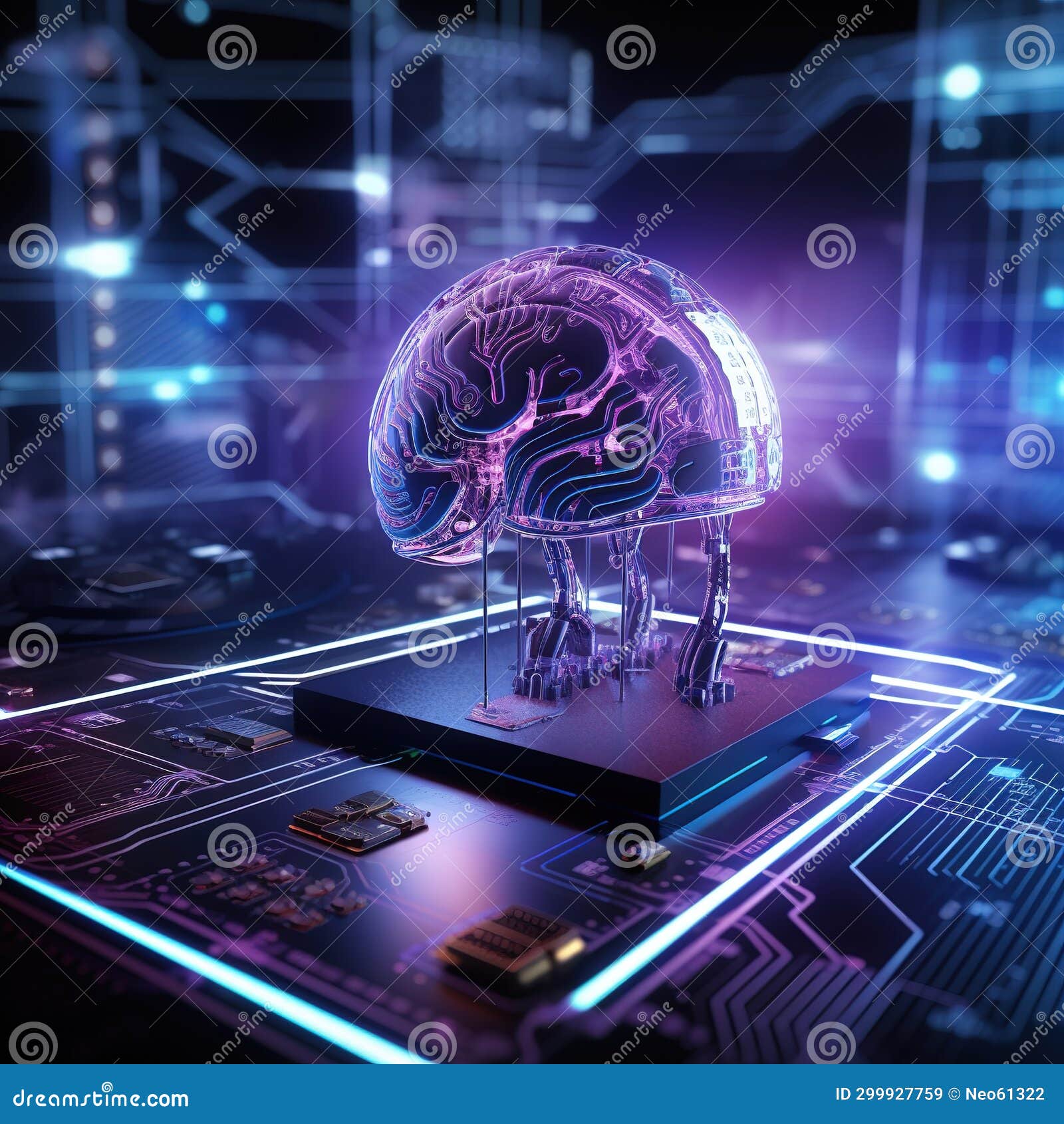 A High Tech AI Brain in Deep Thought Generative AI Stock Illustration ...