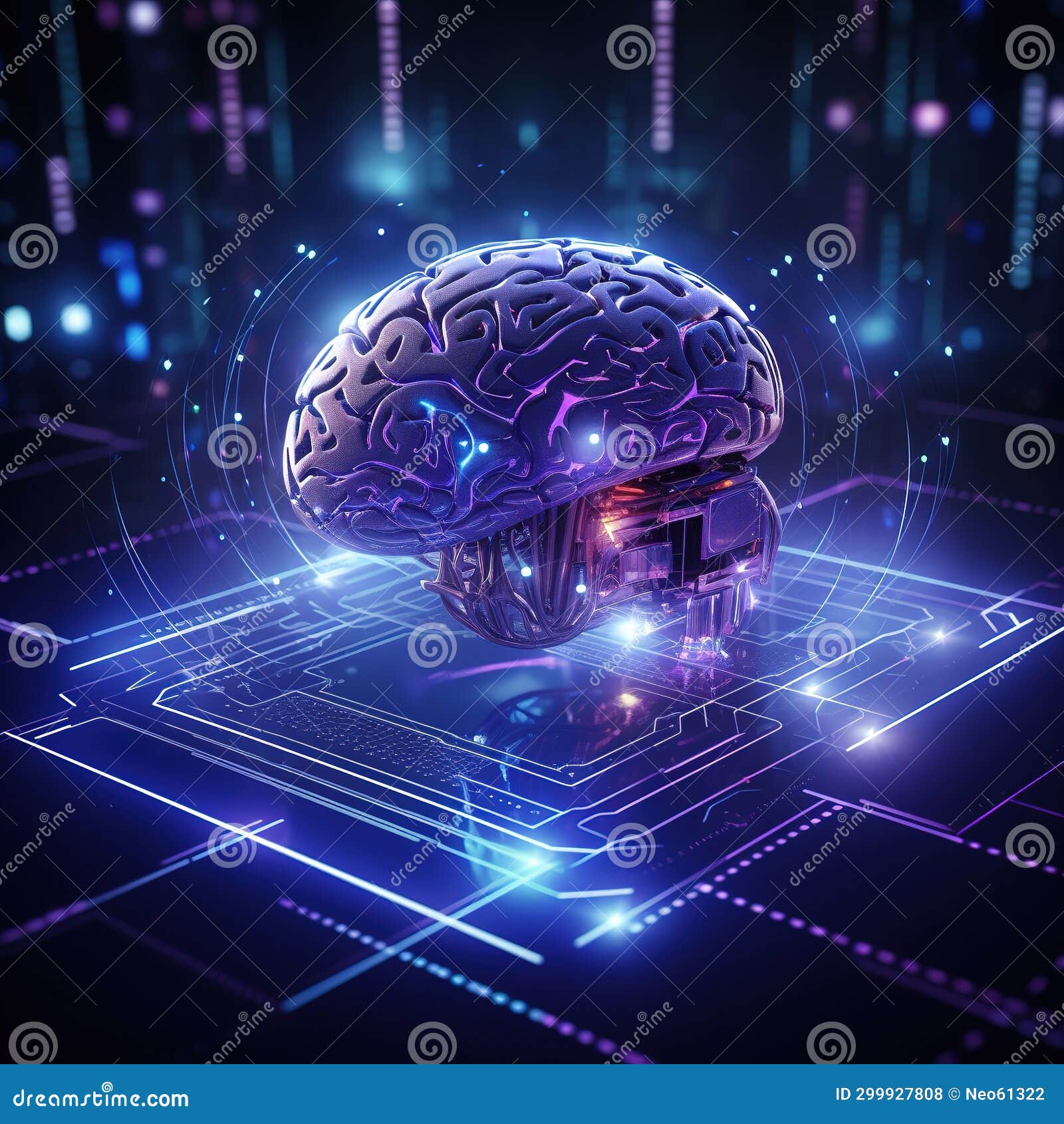 A High Tech AI Brain in Deep Thought Generative AI Stock Illustration ...