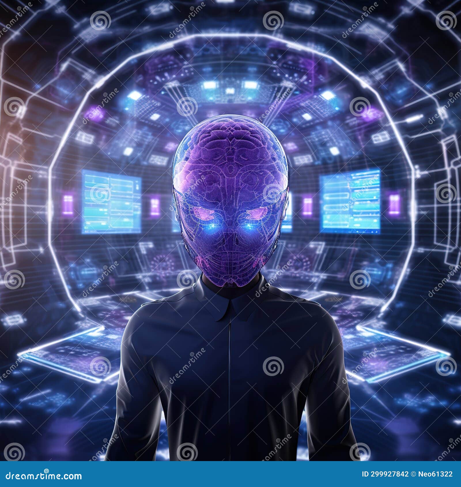 A High Tech AI Brain in Deep Thought Generative AI Stock Illustration ...