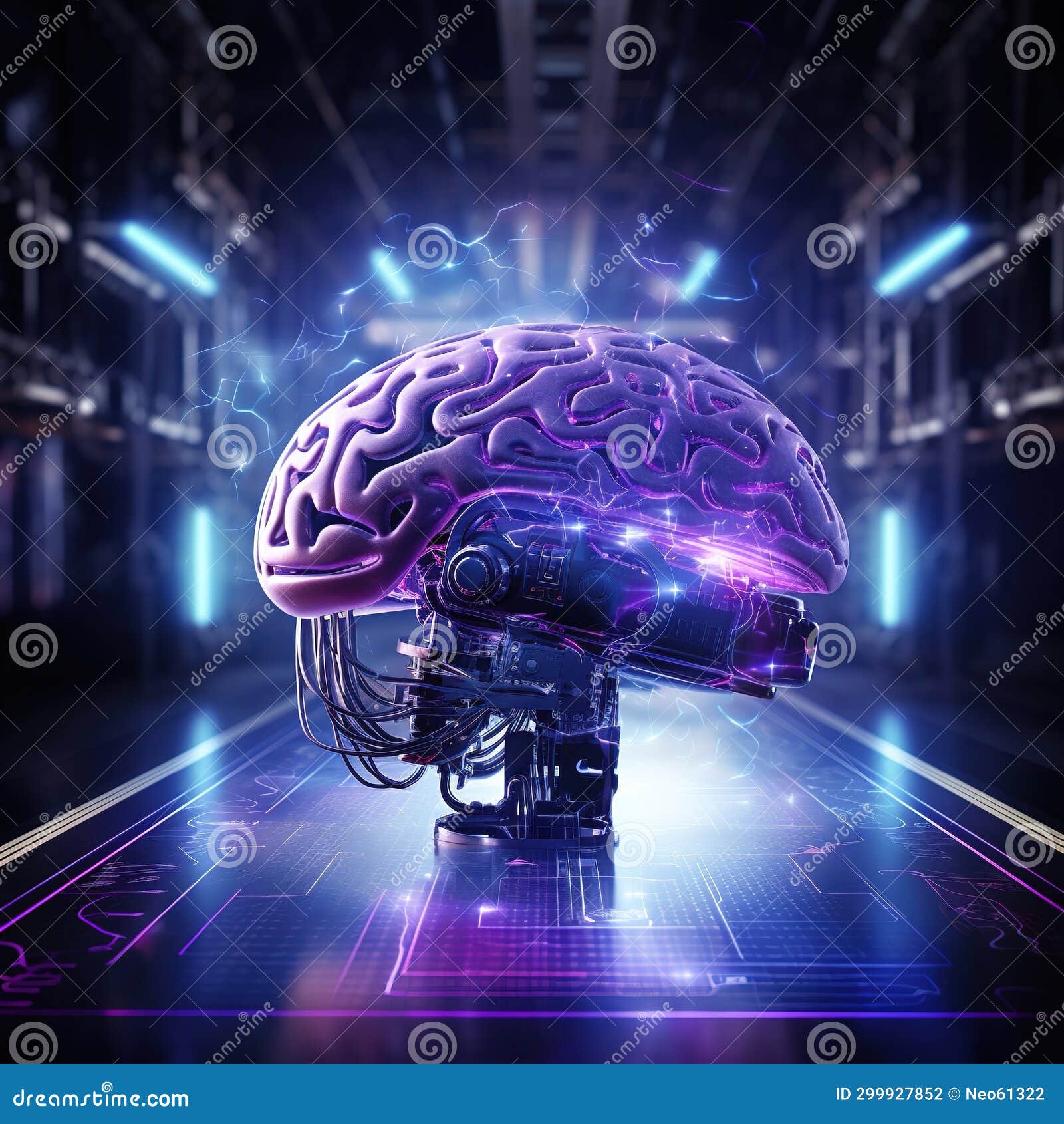 A High Tech AI Brain in Deep Thought Generative AI Stock Illustration ...
