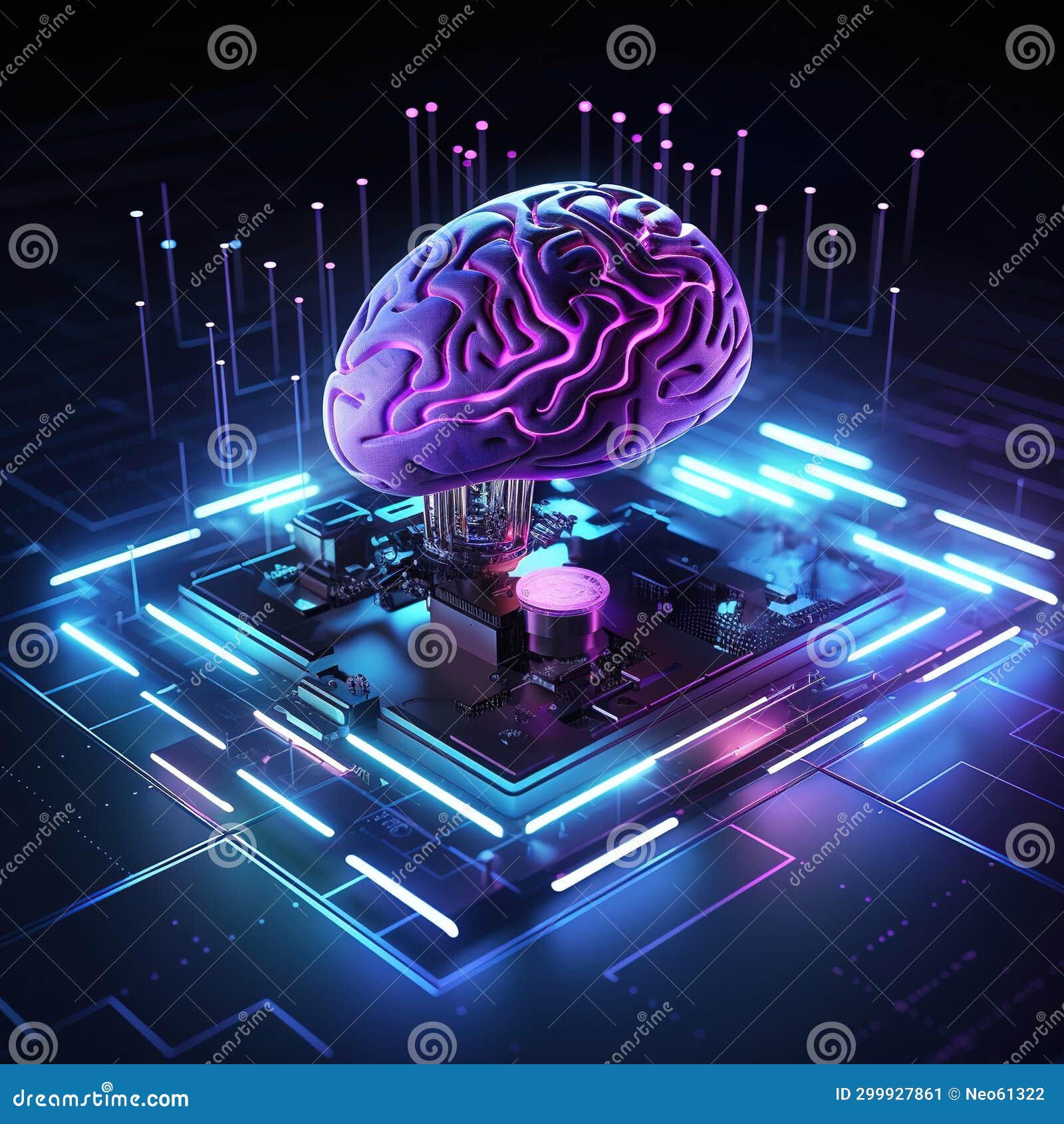 A High Tech AI Brain in Deep Thought Generative AI Stock Illustration ...